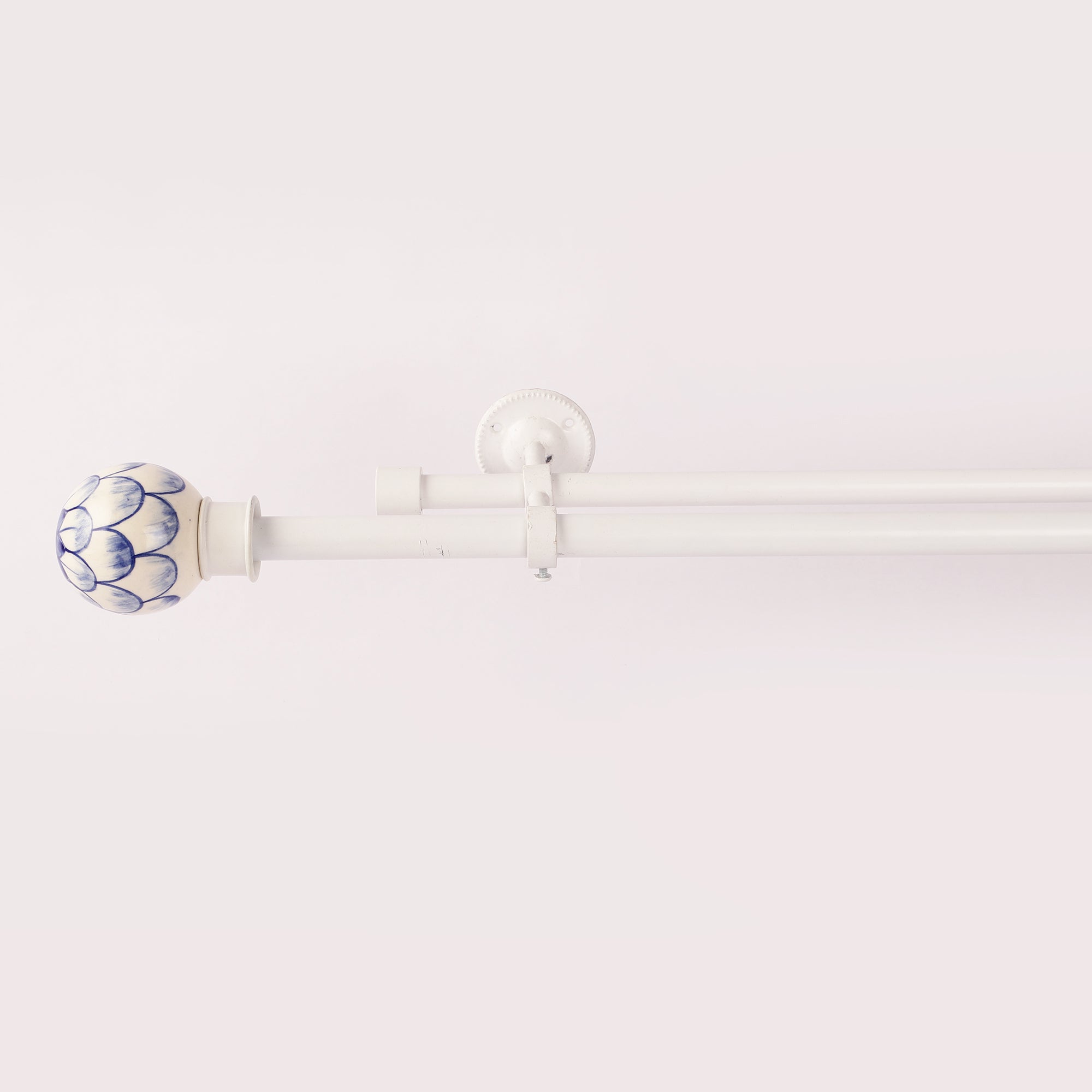 Blue Pottery Finial Extendable Double Curtain Rod White 19MM (Hardware ...