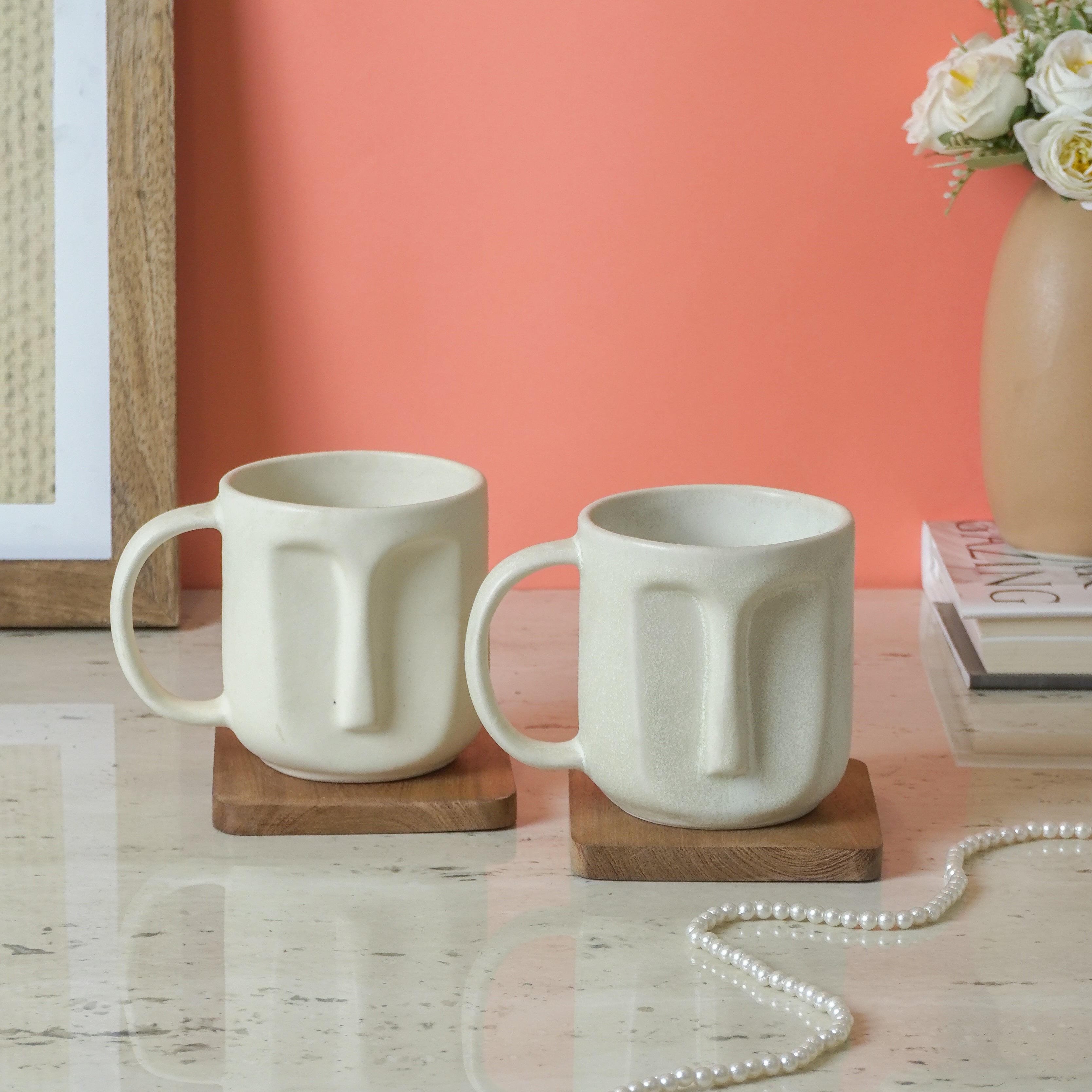 White Ceramic Face Mug Set of 2 – The Decor Mart