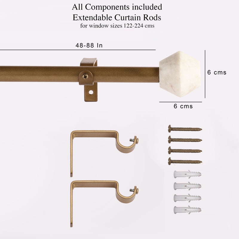 MARBLE HEX FINIAL EXTENDABLE CURTAIN ROD GOLD 19MM (HARDWARE INCLUDED ...