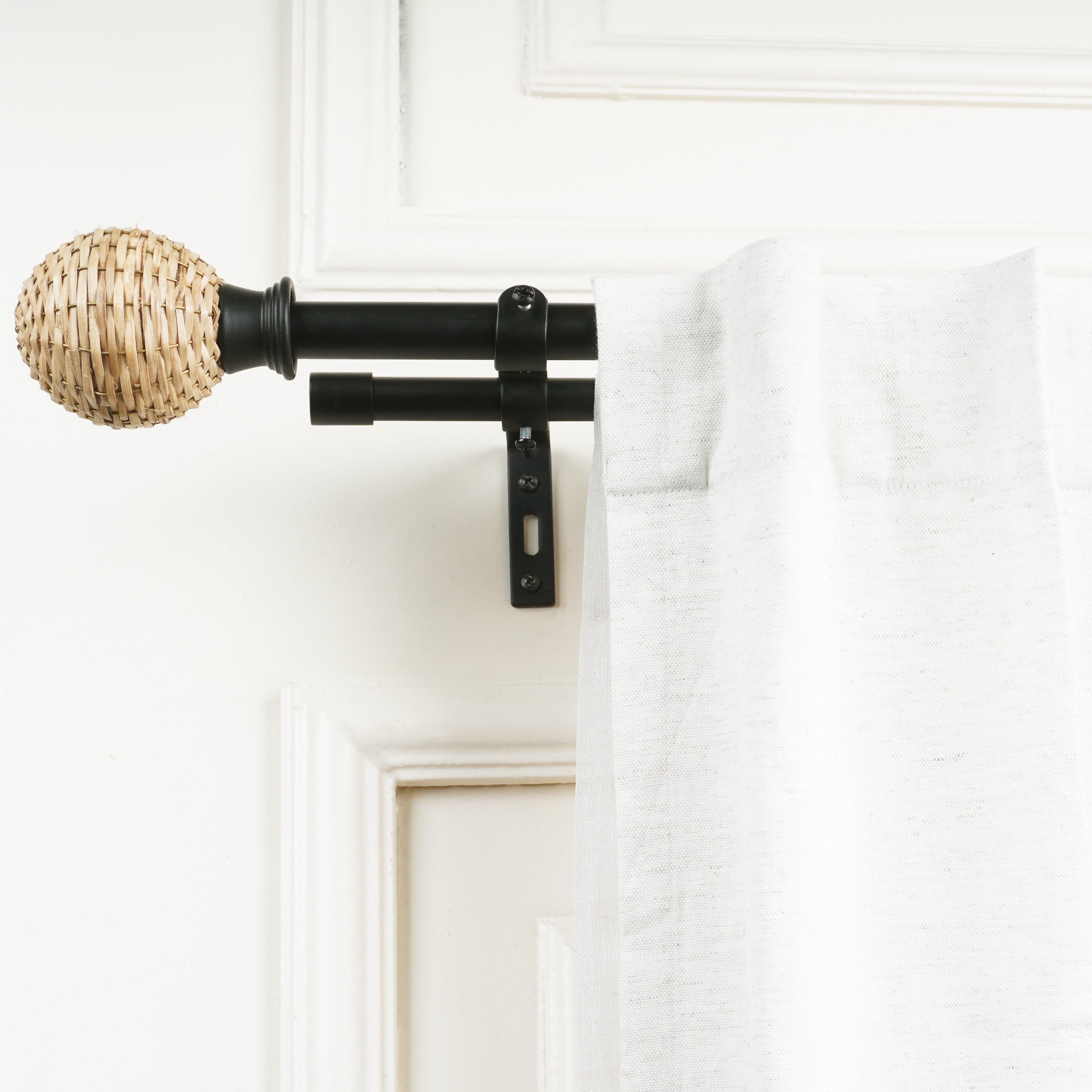 Wicker Weave Finial Extendable Double Curtain Rod Black 19MM (Hardware ...