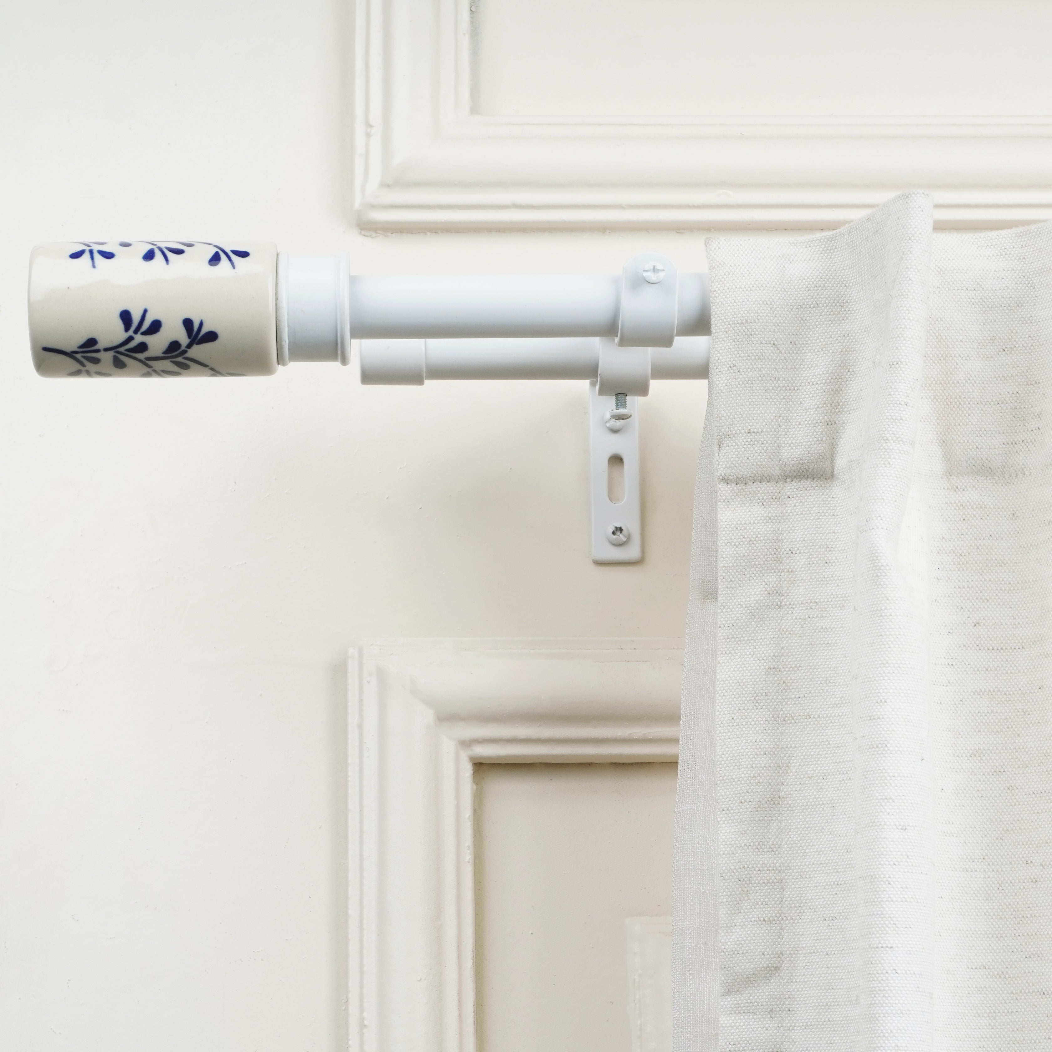 Handpainted Cylinder Ceramic Finial Extendable Double Curtain Rod Whit ...