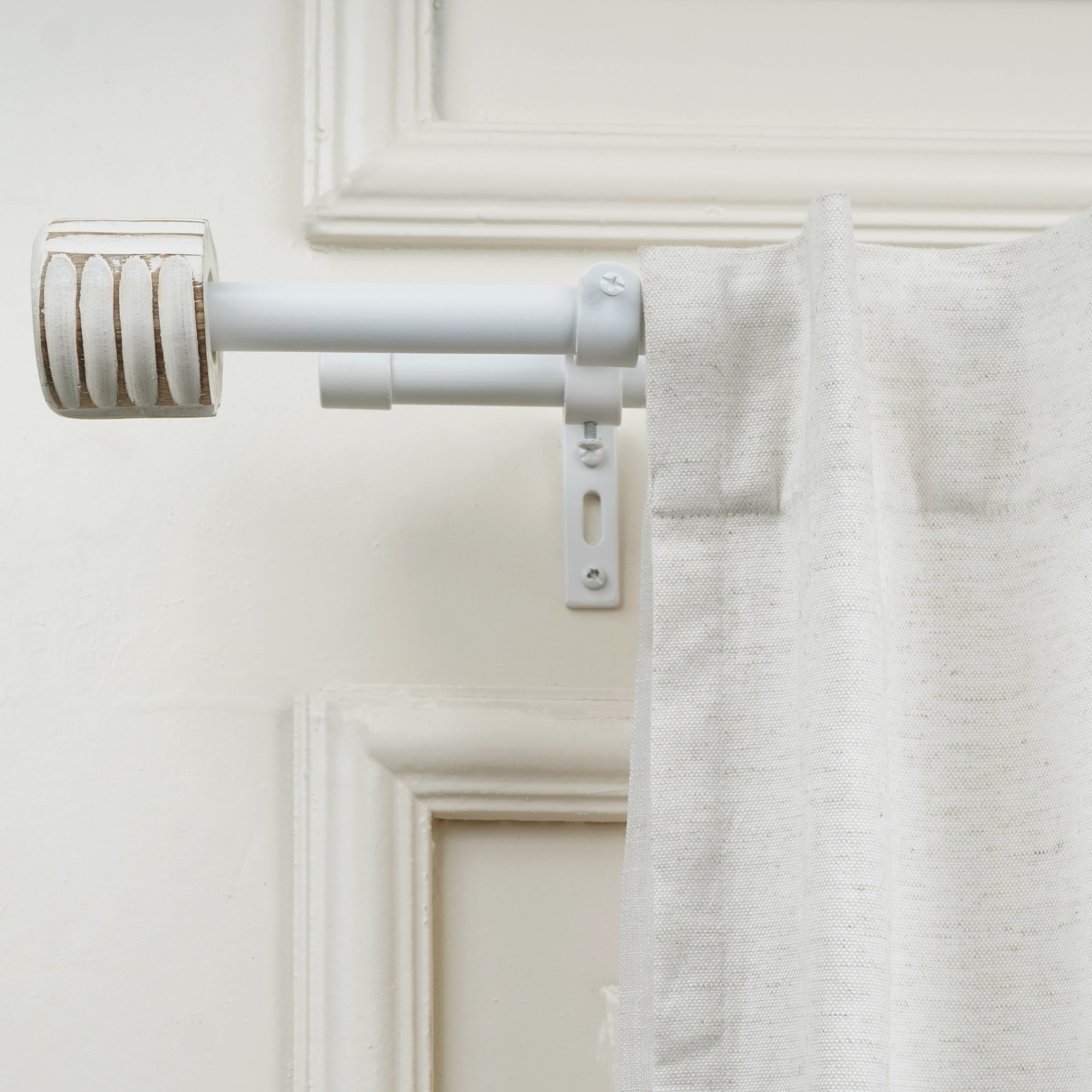 Linear White Distressed Finial Extendable Single Double Curtain Rod Wh ...