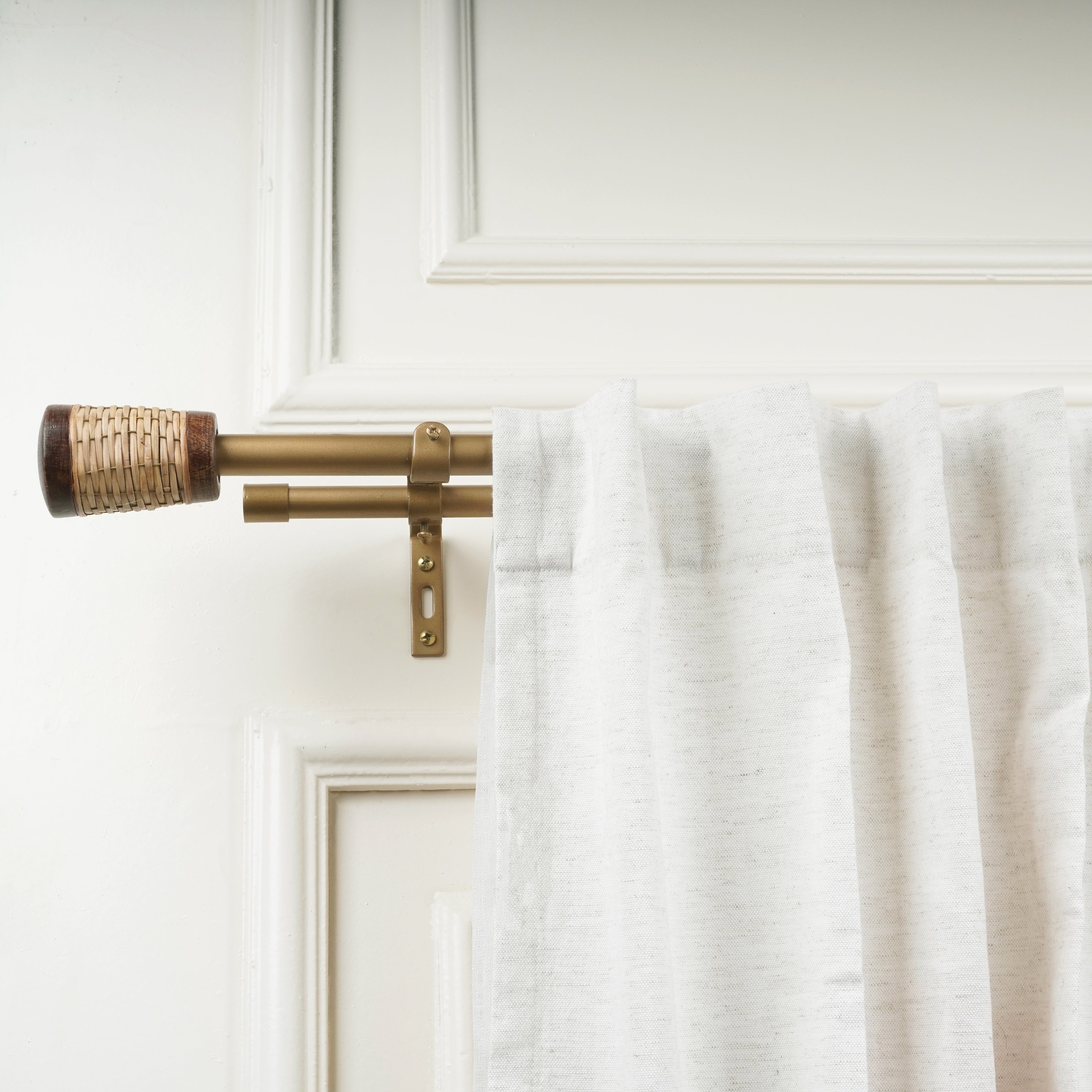 WICKER WOODEN WRAP FINIAL EXTENDABLE DOUBLE CURTAIN ROD GOLD 19MM (HAR ...