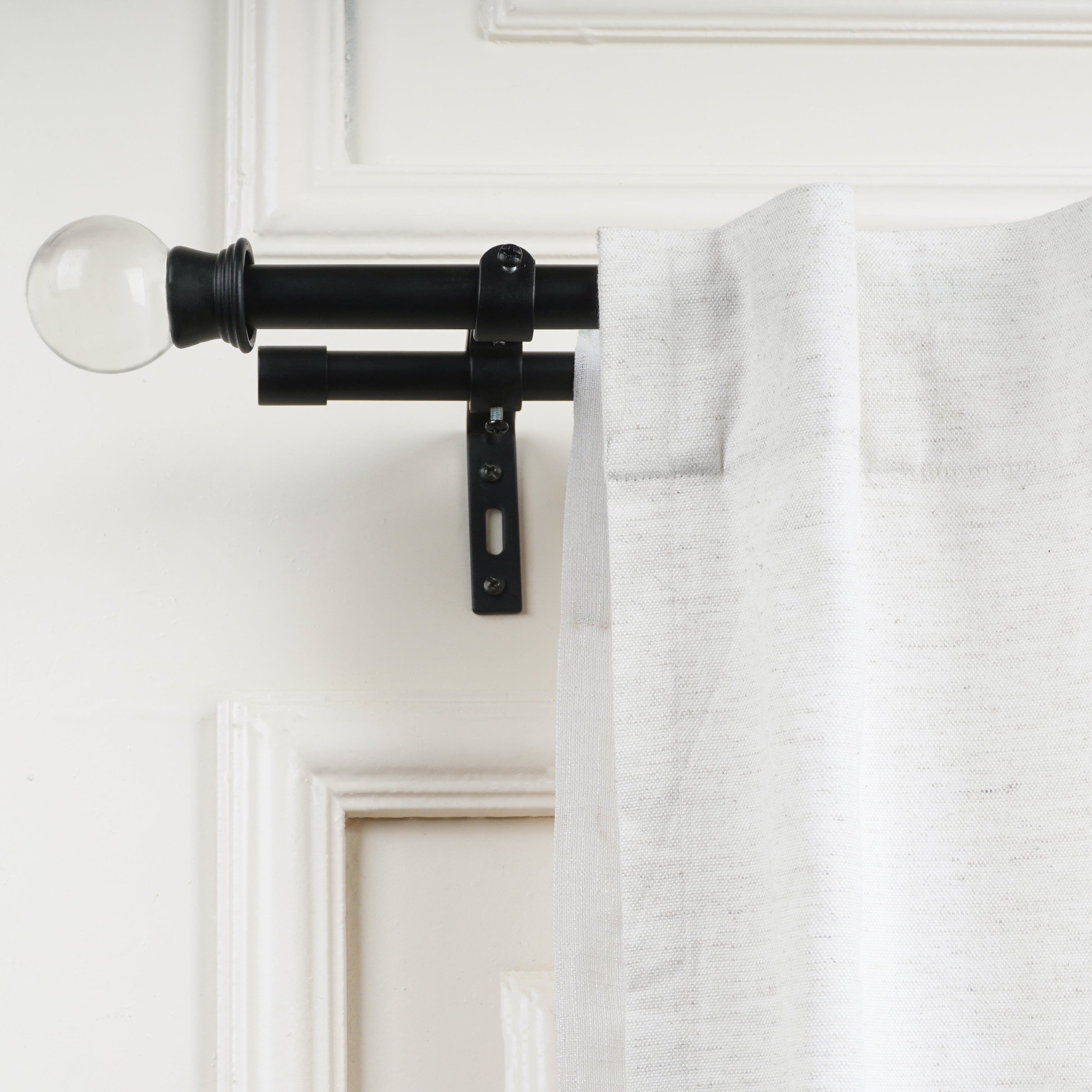 GLASS BALL FINIAL EXTENDABLE DOUBLE CURTAIN ROD BLACK 19MM (HARDWARE I ...
