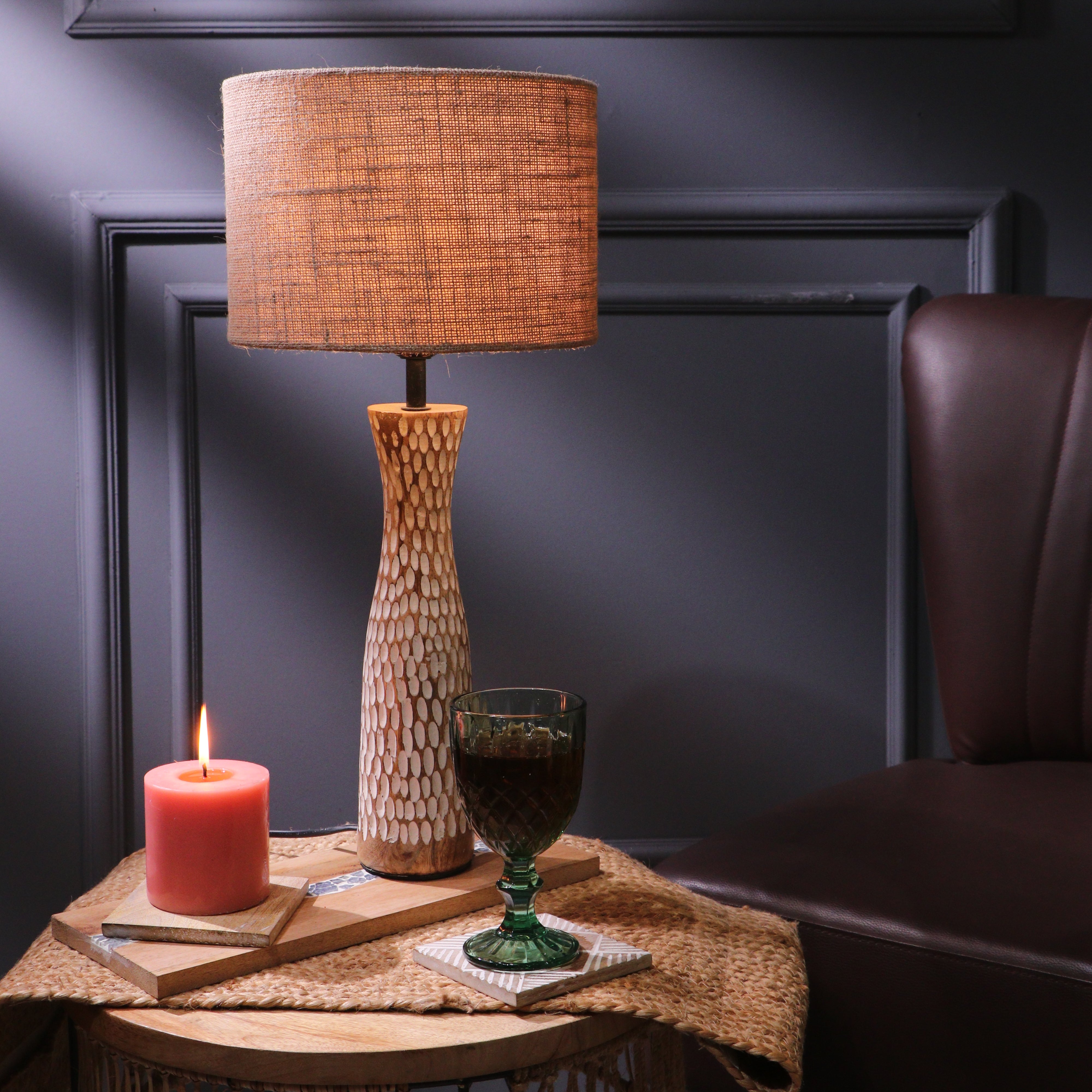 Textured Lamp With Jute Shade – The Decor Mart