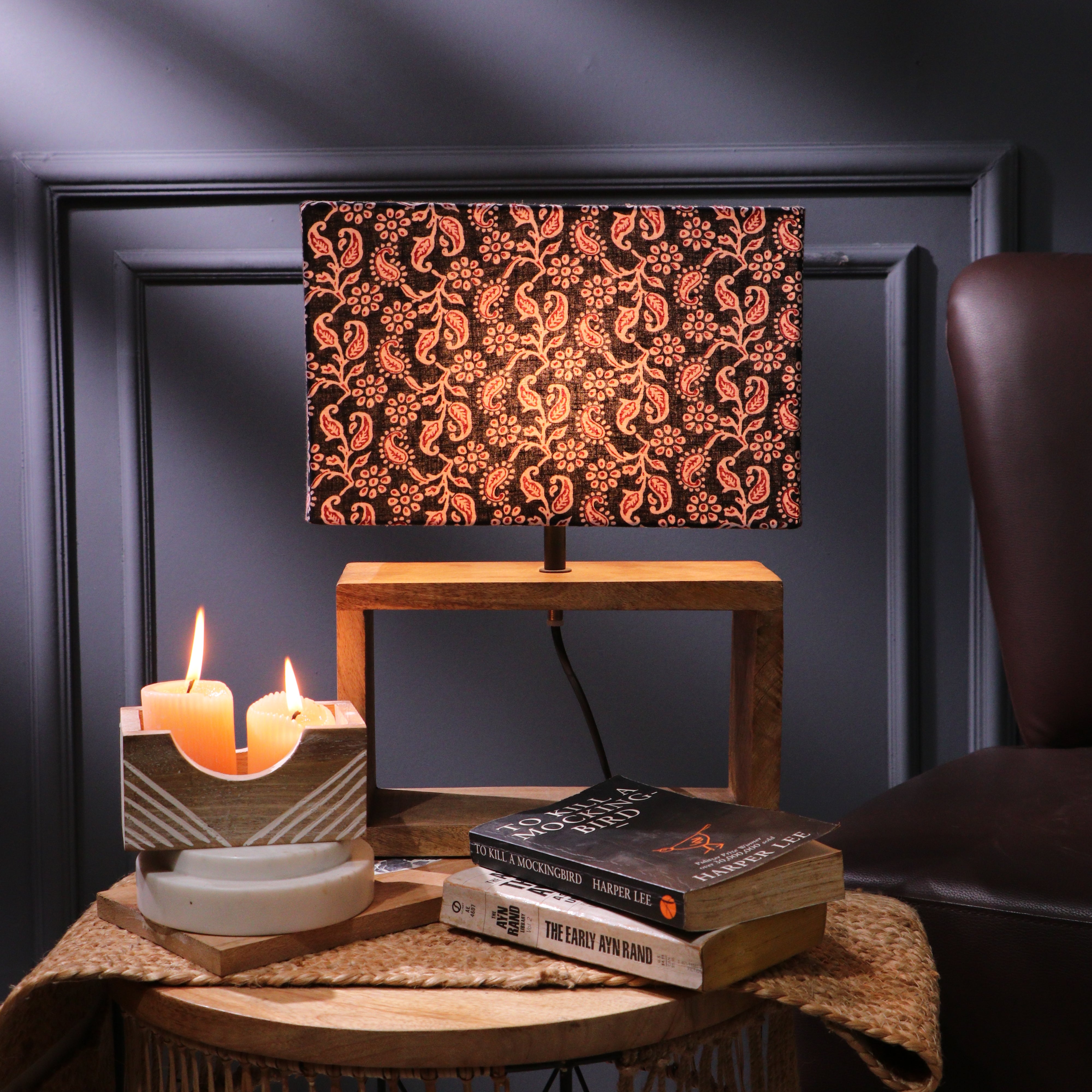 Brown Cuboid Lamp With Traditional Black Shade – The Decor Mart