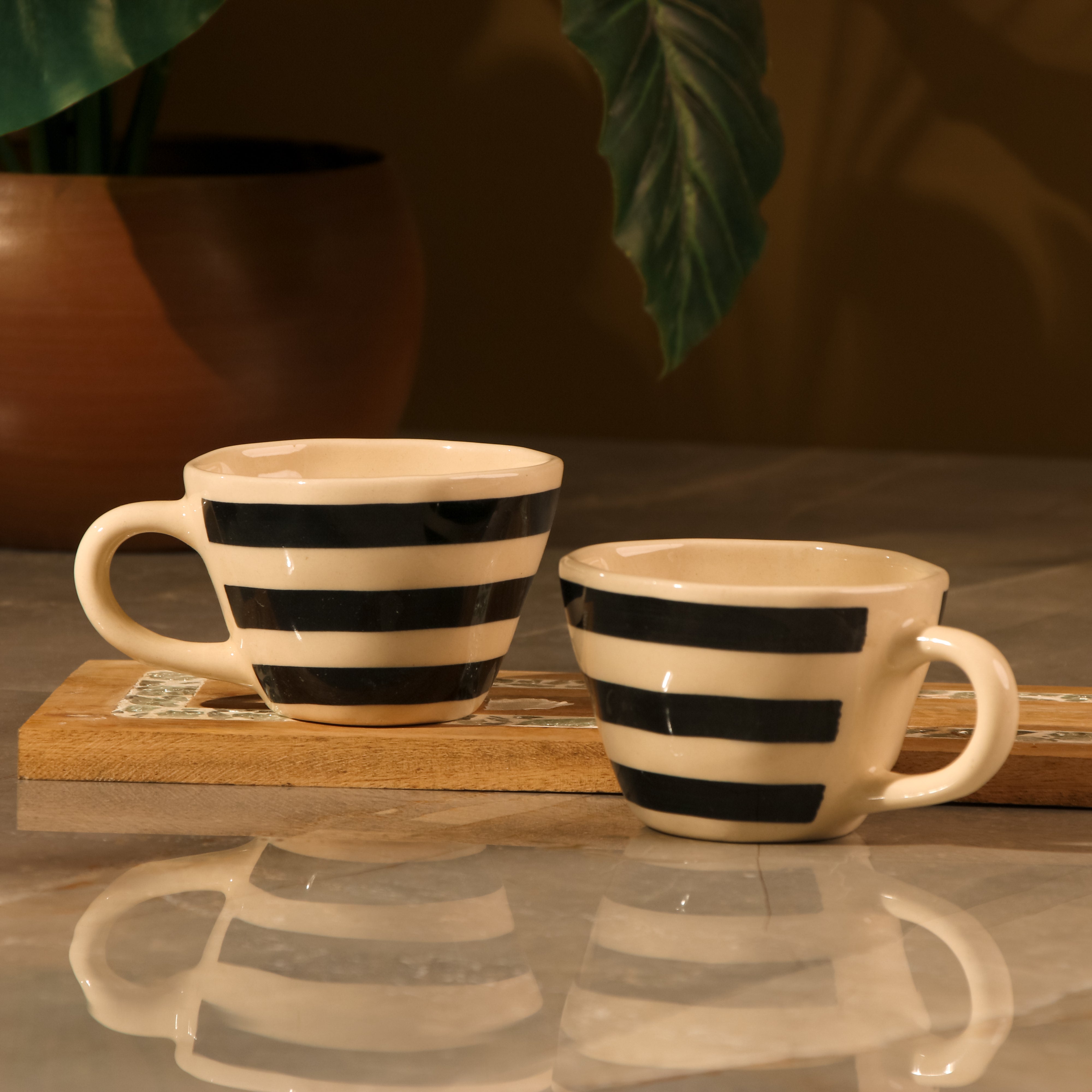 Ceramic Bohemic BW Stripe Cups- Set of 2 – The Decor Mart