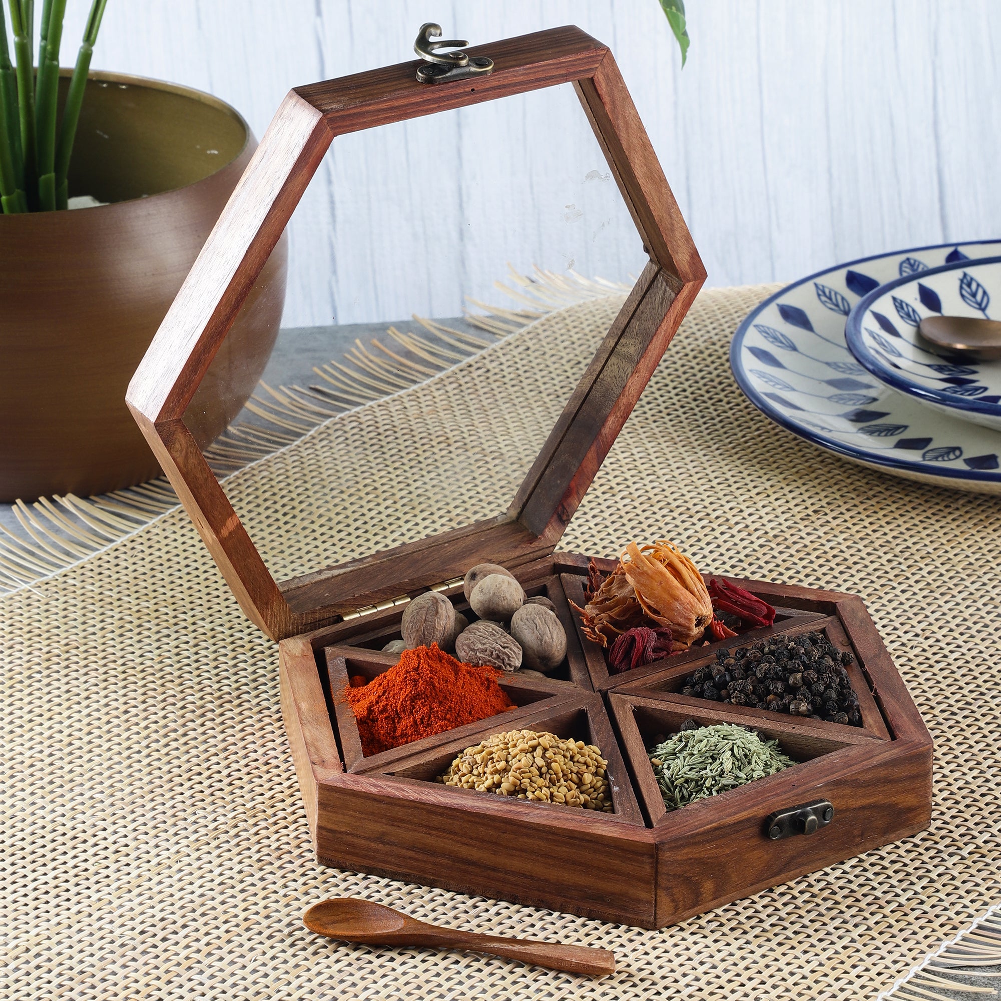Wooden Spice Box- 6 Part – The Decor Mart