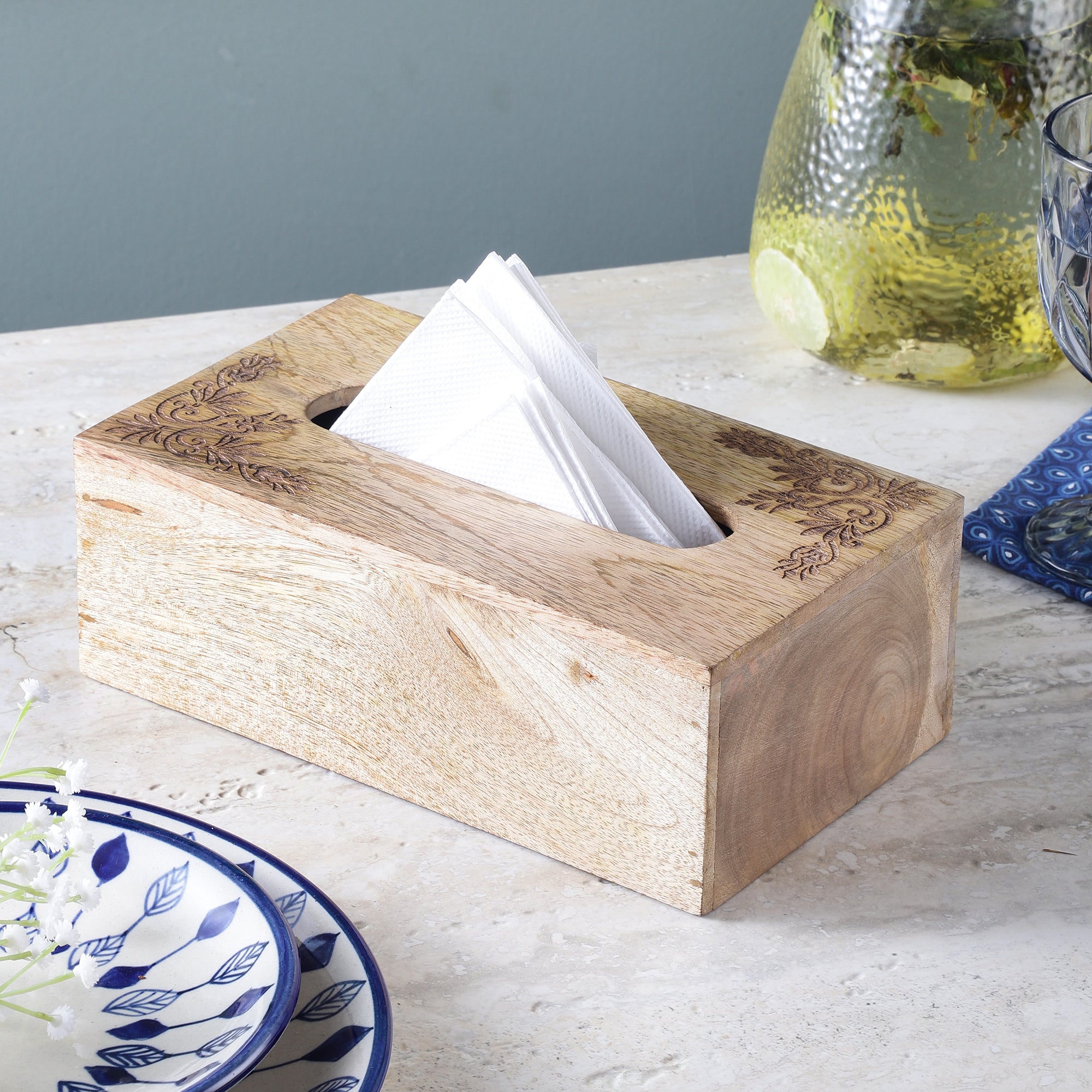 Wooden Tissue Holder- Natural – The Decor Mart