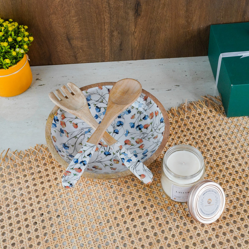 Scented Salad Set (Salad Bowl + Wooden cutlery sticks + Scented Candle ...