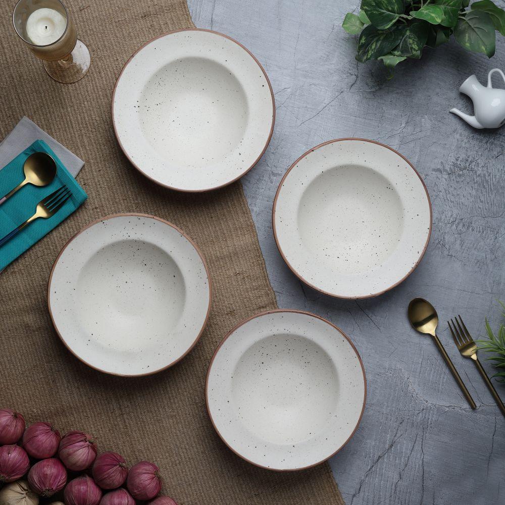 Ceramic Aesthetic Beige Noodle Plate- Set Of 4 – The Decor Mart