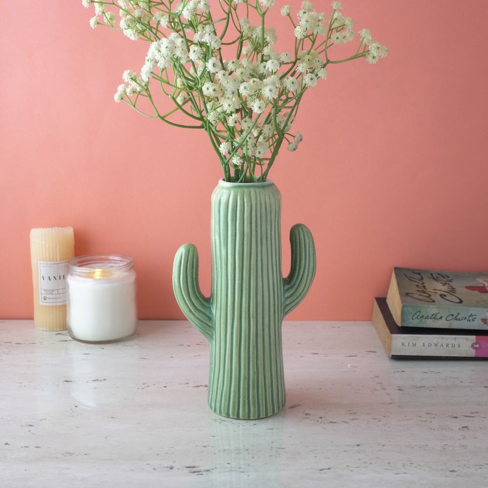 Rustic Green Cactus Ceramic Vase – The Decor Mart