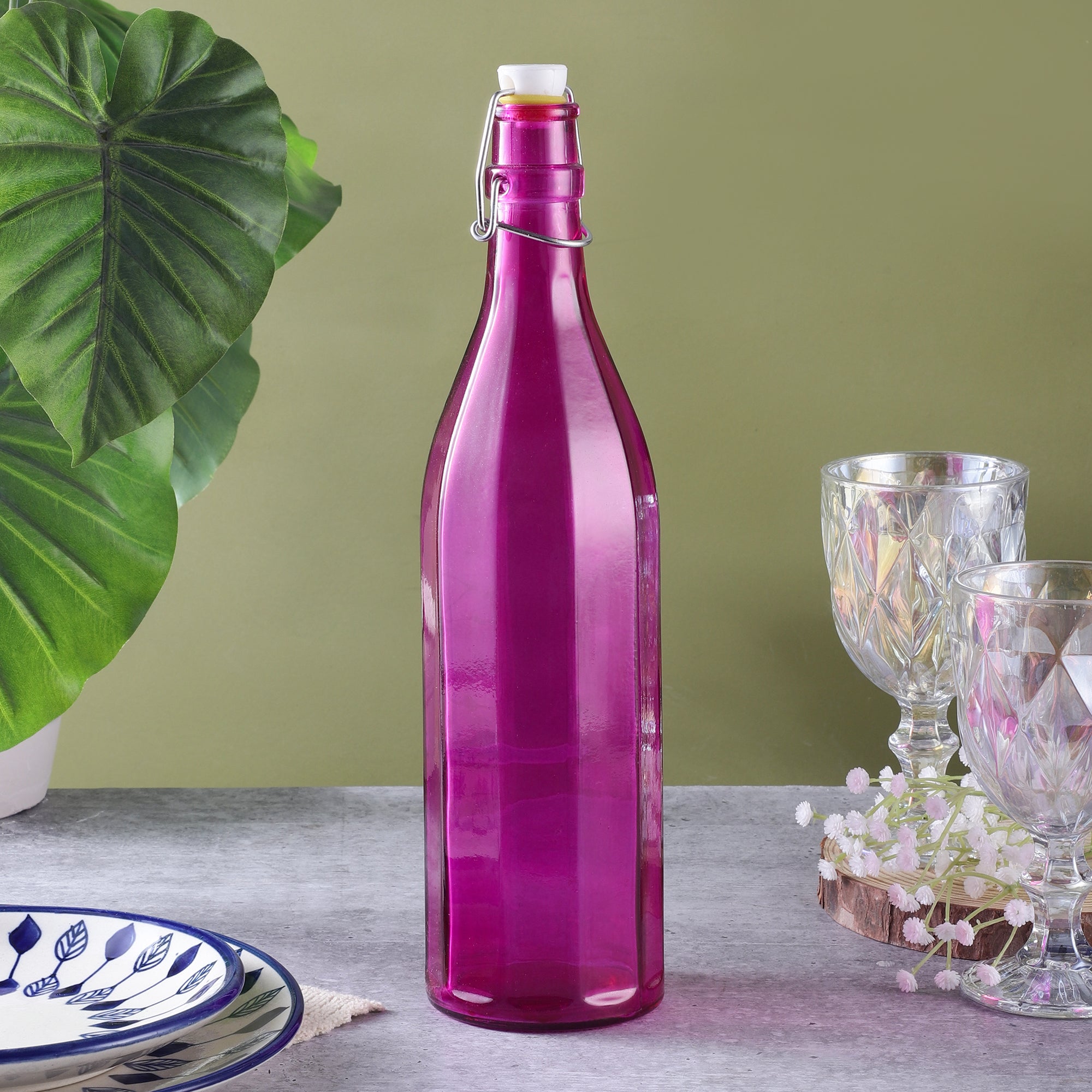 Tinted Glass Fliptop Bottle- Pink – The Decor Mart