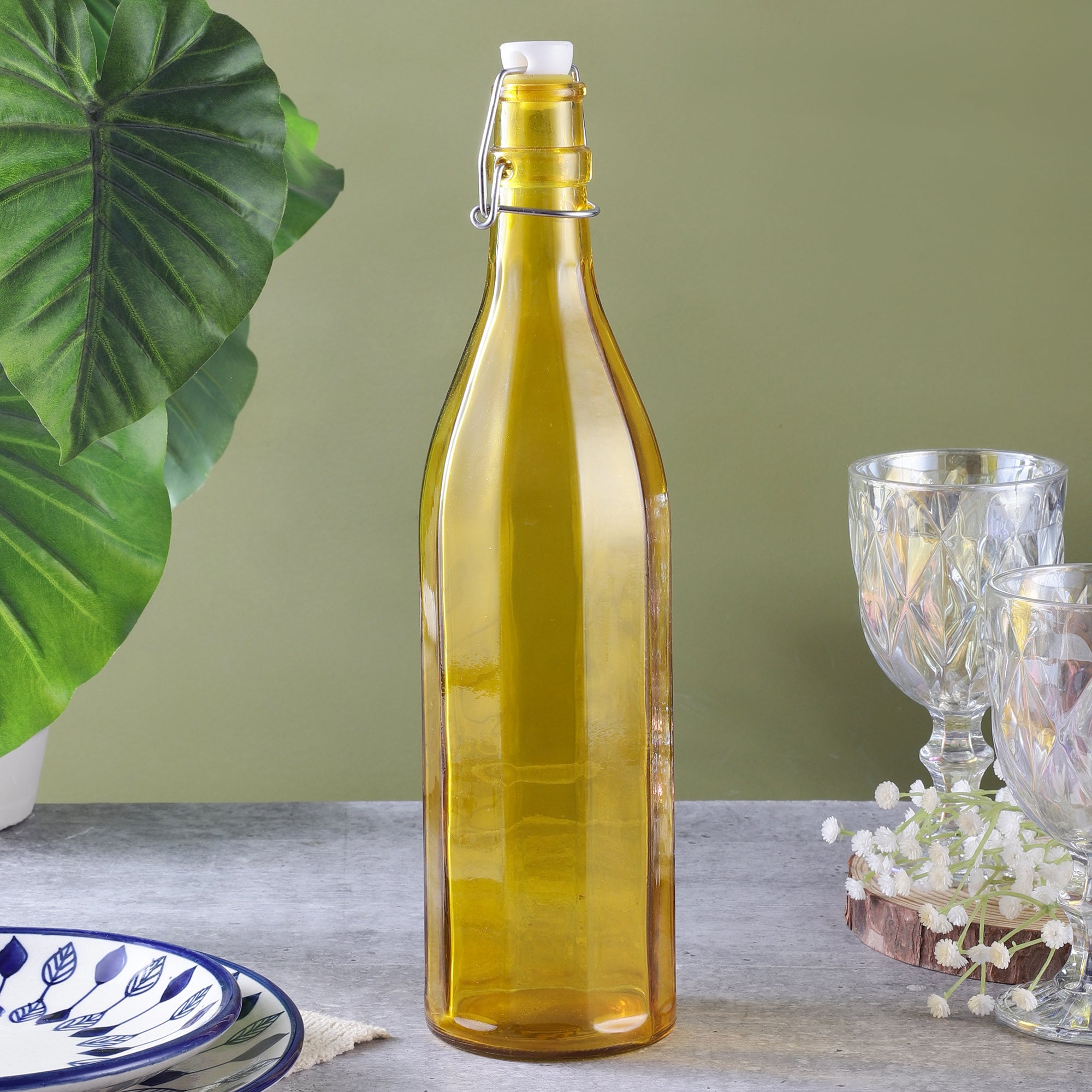 Tinted Glass Fliptop Bottle- Yellow – The Decor Mart