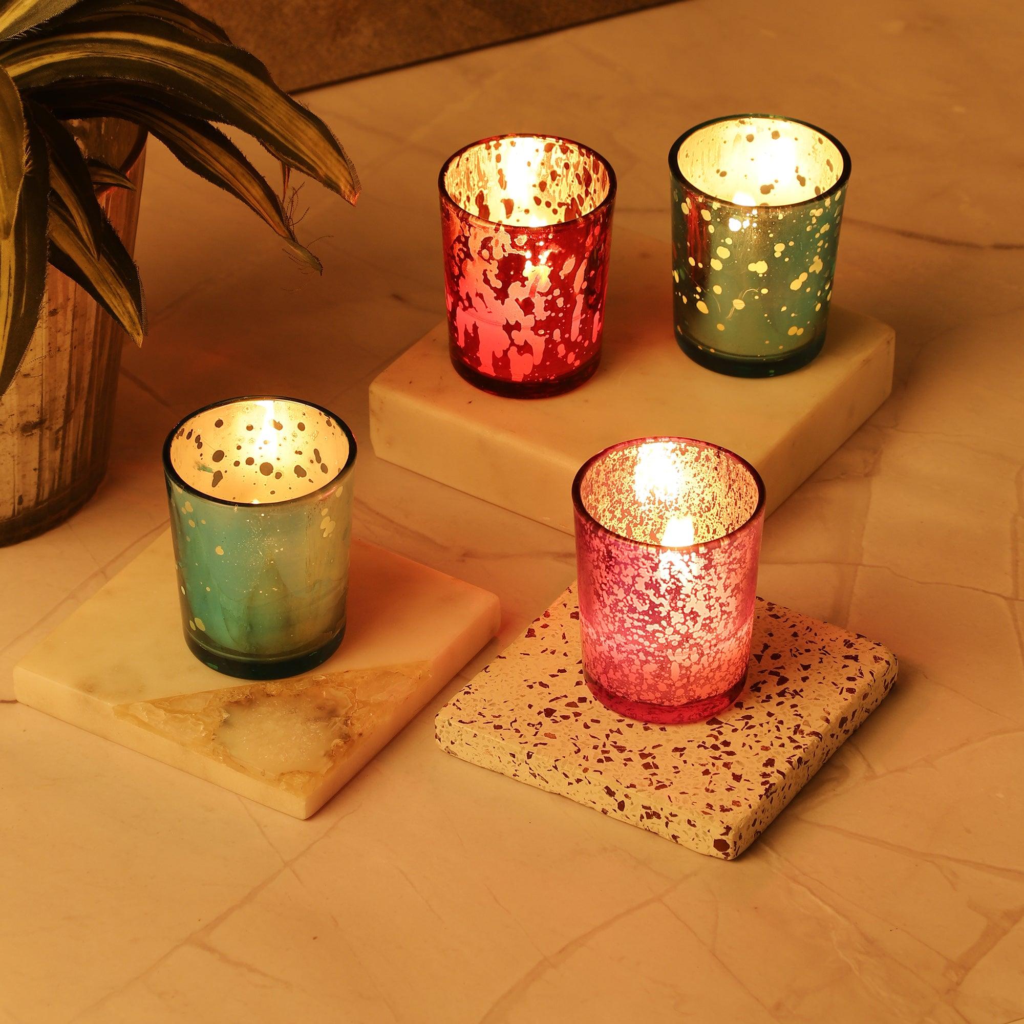 Coloured Chrome Glass Candle - Set of 2 – The Decor Mart