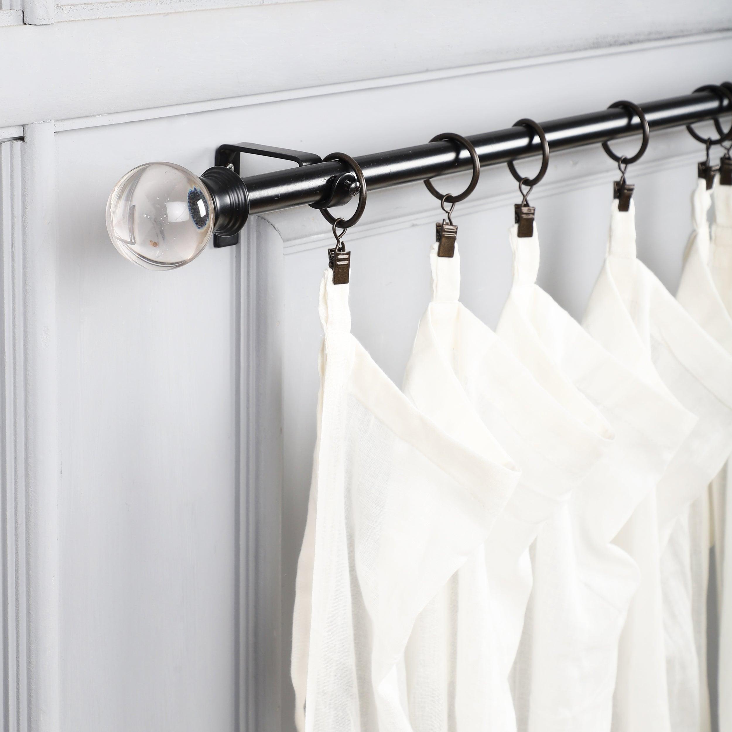 Glass Ball Finial Extendable Curtain Rod Black 19MM (Hardware Included ...