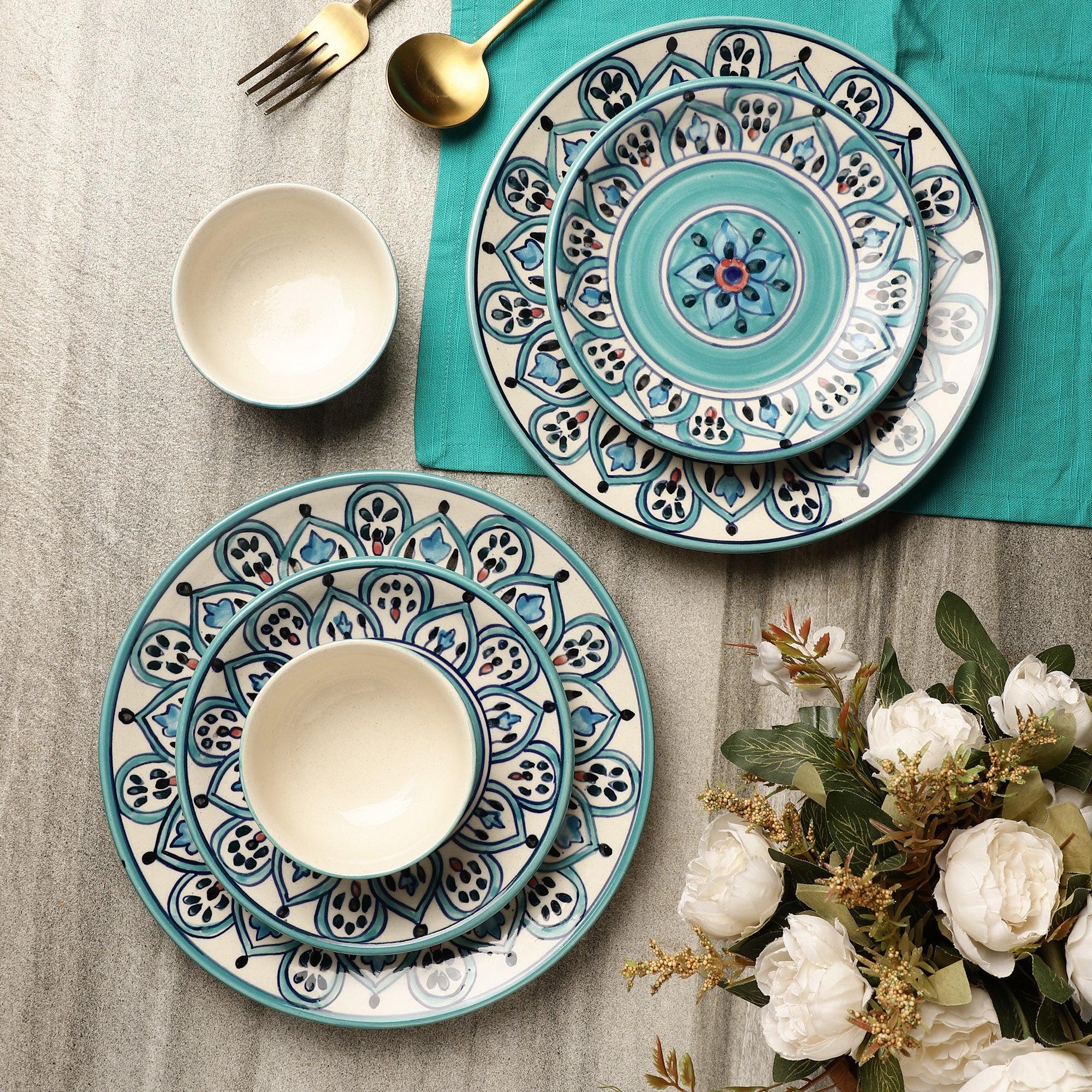 Ceramic Turkish Delite Dinner Plates, Quarter Plate with Bowls- Set Of ...