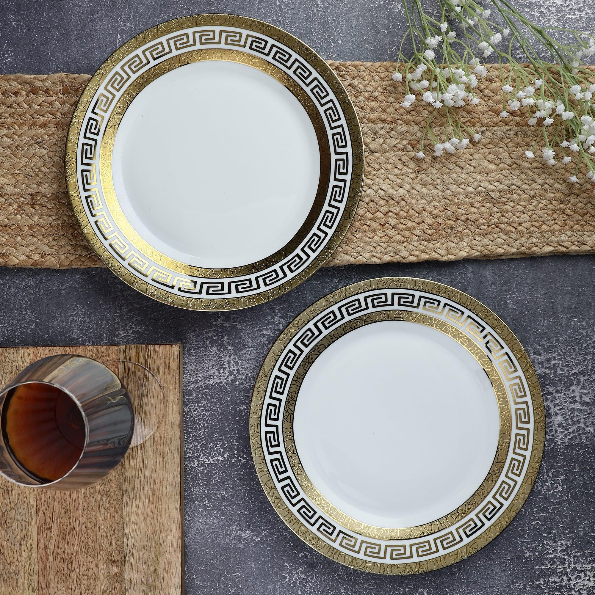 Ceramic Gold Fret Dinner Plate- Set Of 2 – The Decor Mart