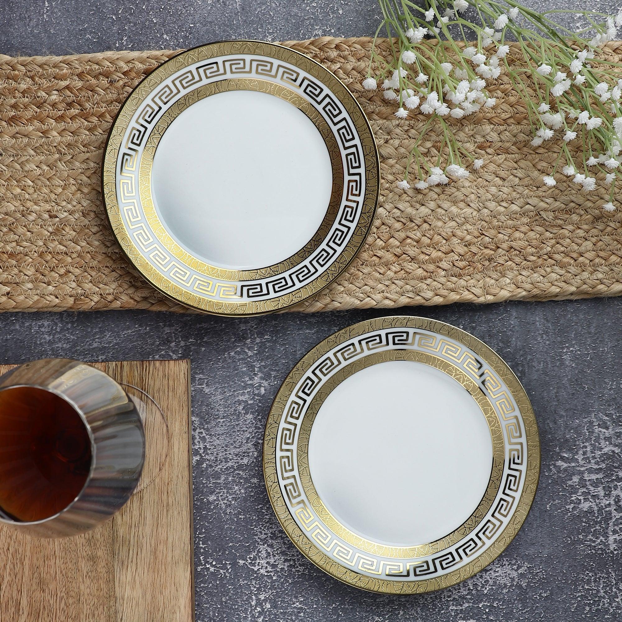 Ceramic Gold Fret Quarter Plate- Set Of 2 – The Decor Mart