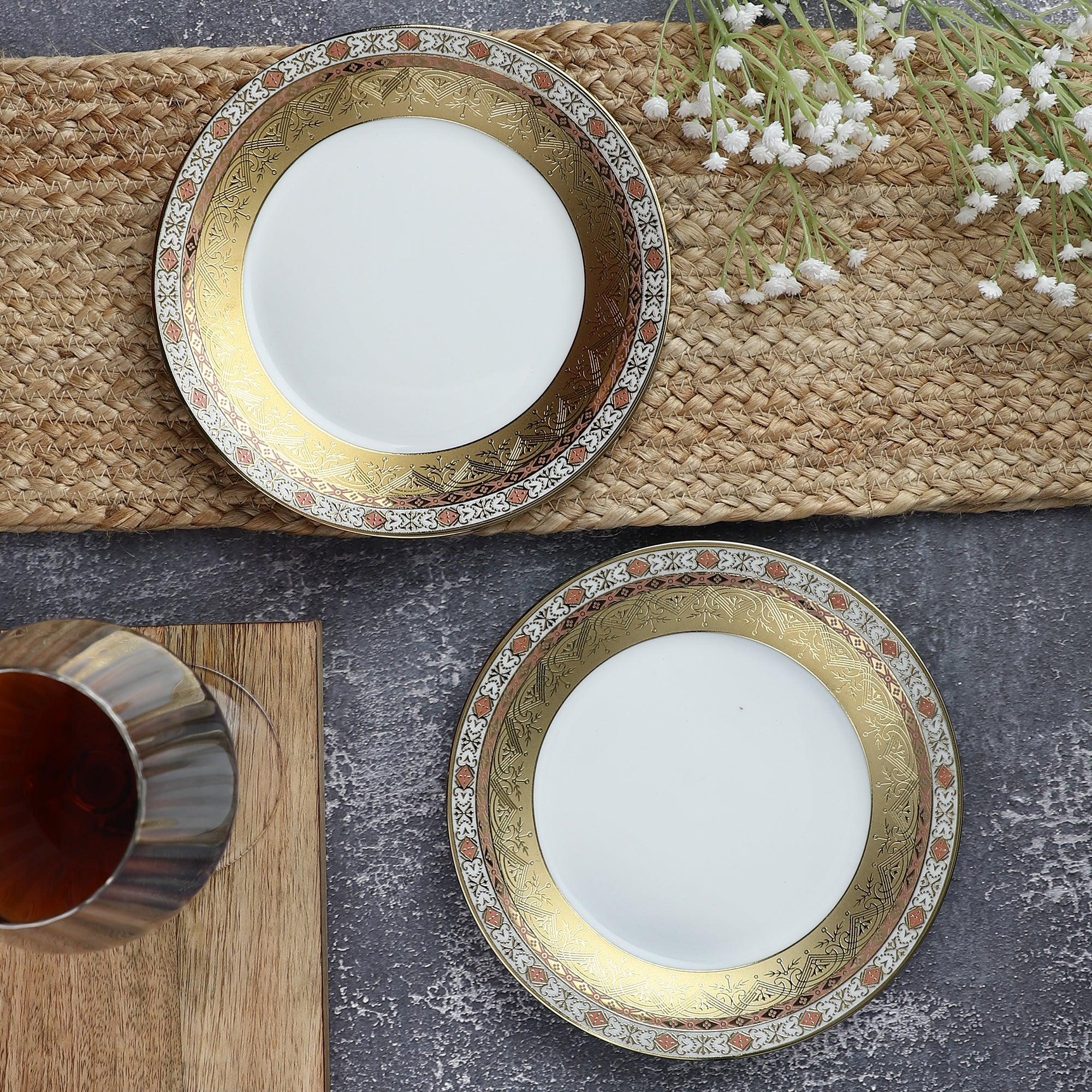 Ceramic Gold Border Quarter Plate- Set of 2 – The Decor Mart