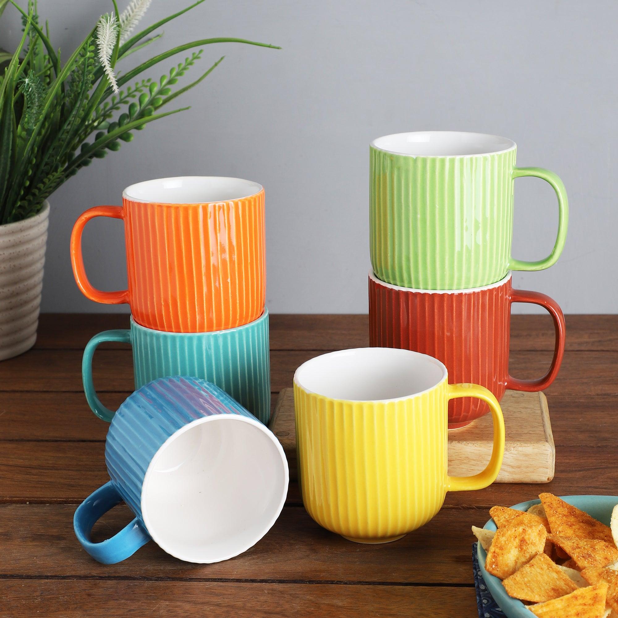 Vibrant Combed Ceramic Mugs- Set of 6 – The Decor Mart