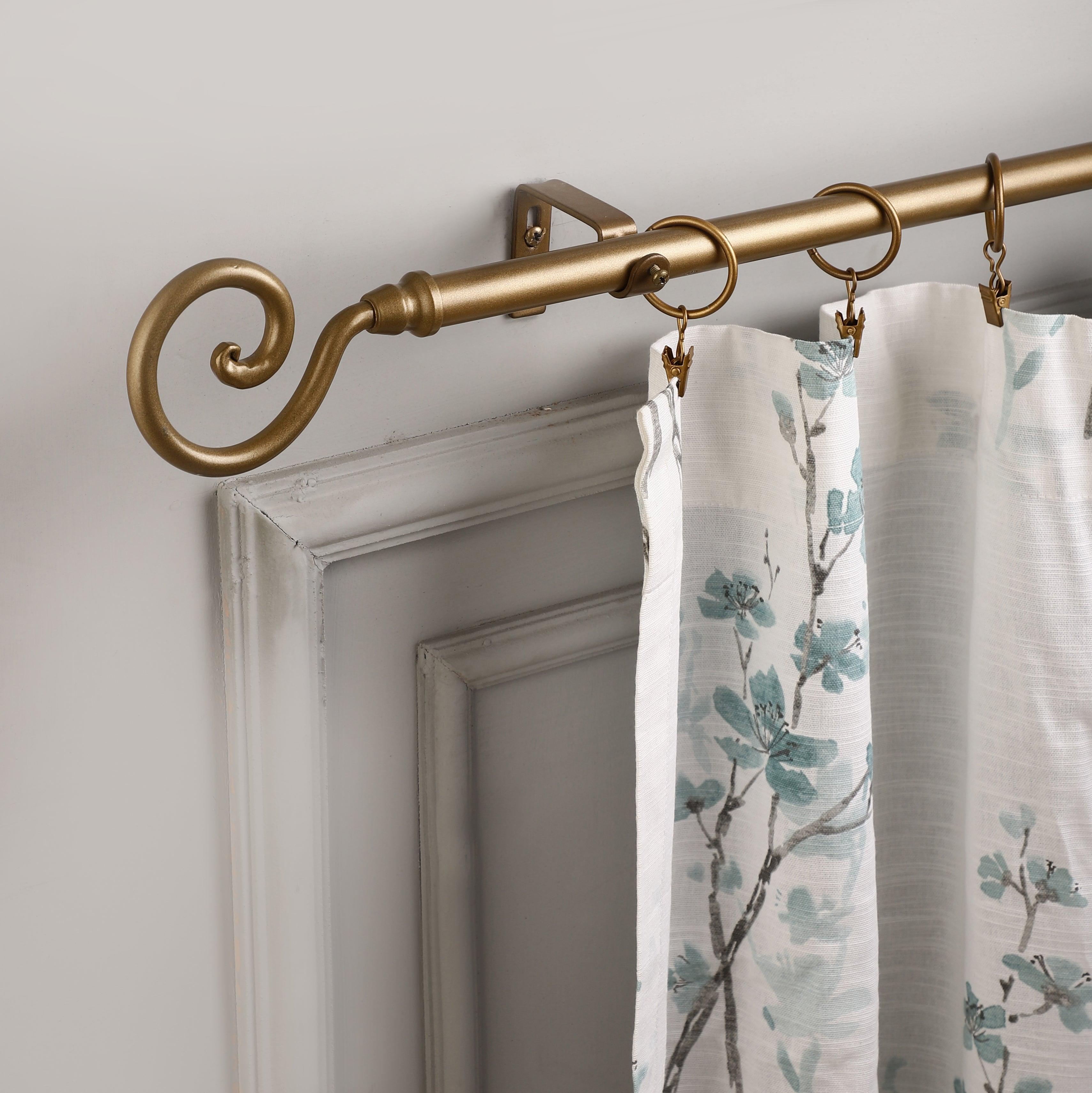 SPIRAL METAL FINIAL EXTENDABLE CURTAIN ROD GOLD 19MM (HARDWARE INCLUDE ...