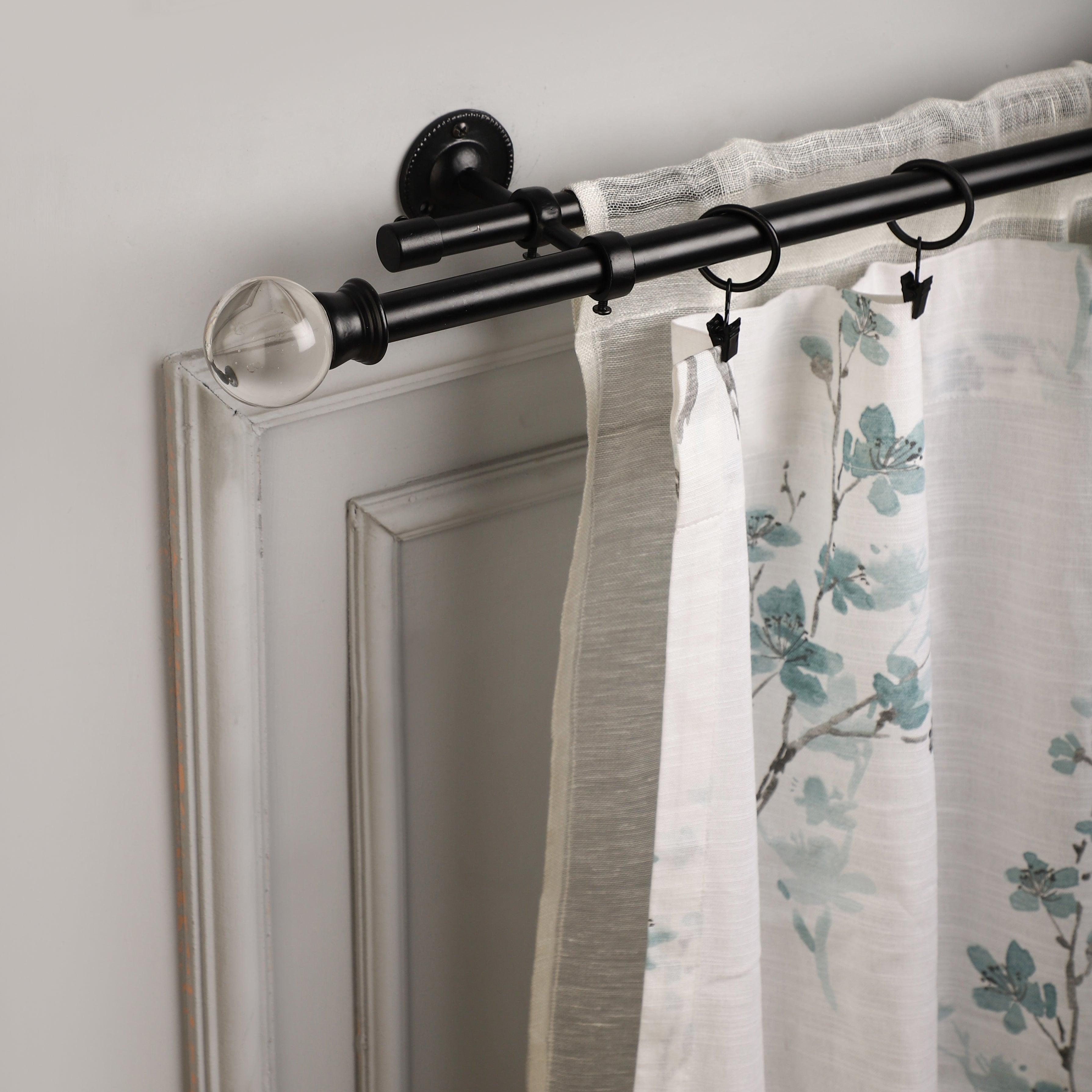 GLASS BALL FINIAL EXTENDABLE DOUBLE CURTAIN ROD BLACK 19MM (HARDWARE I ...
