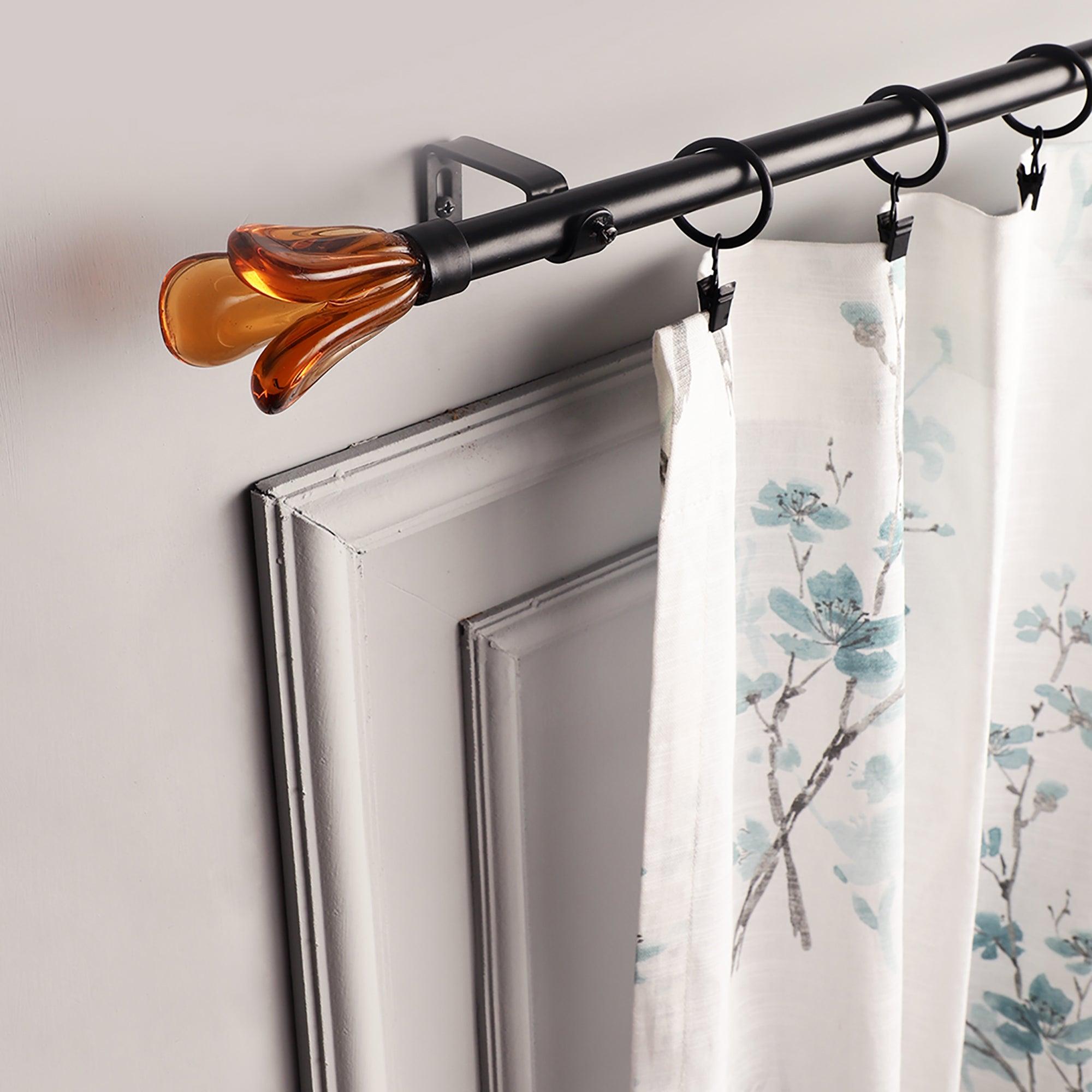 Brown Tulip Finial Extendable Curtain Rod Black 19MM (Hardware Include ...
