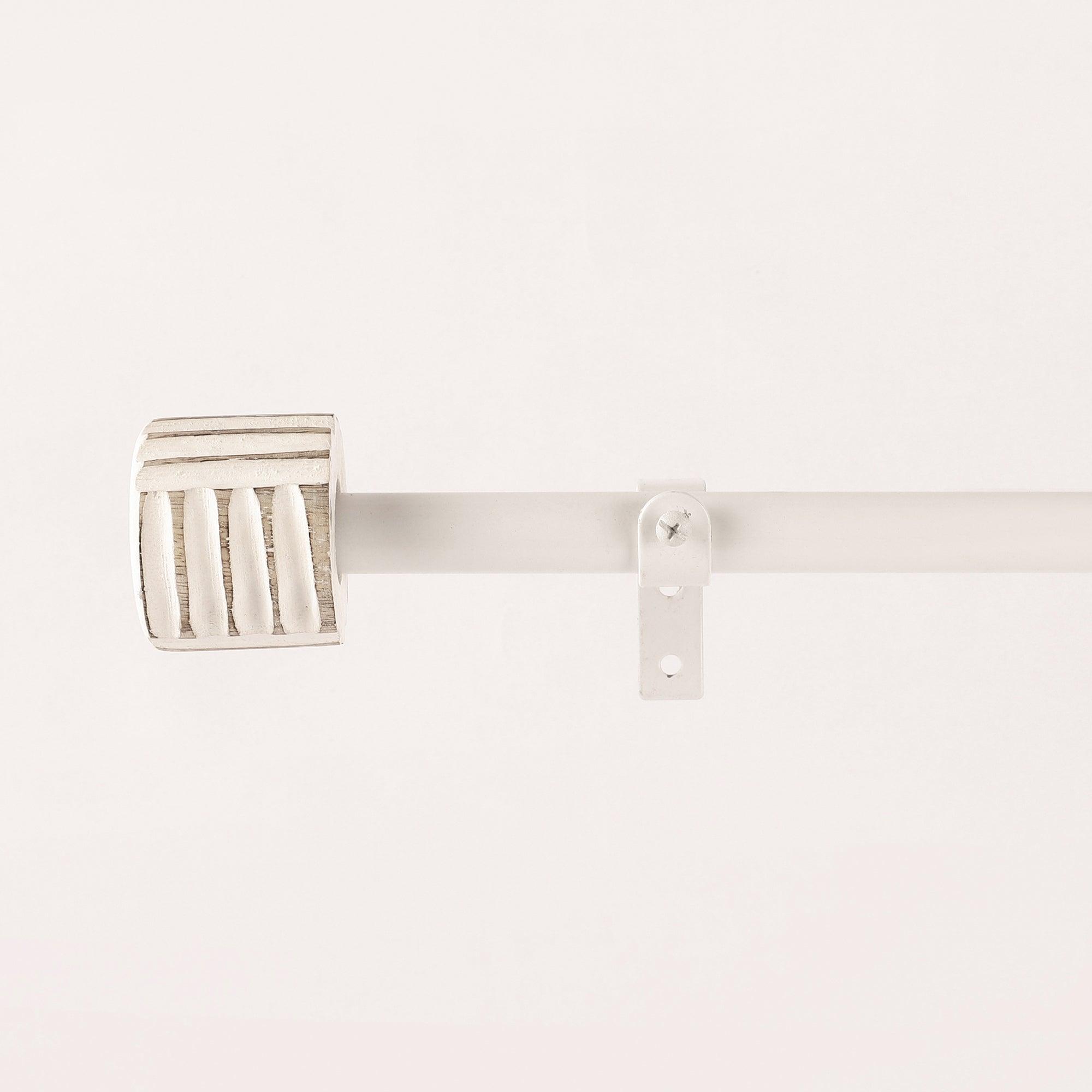 Linear White Distressed Finial Extendable Single Curtain Rod White 19M ...