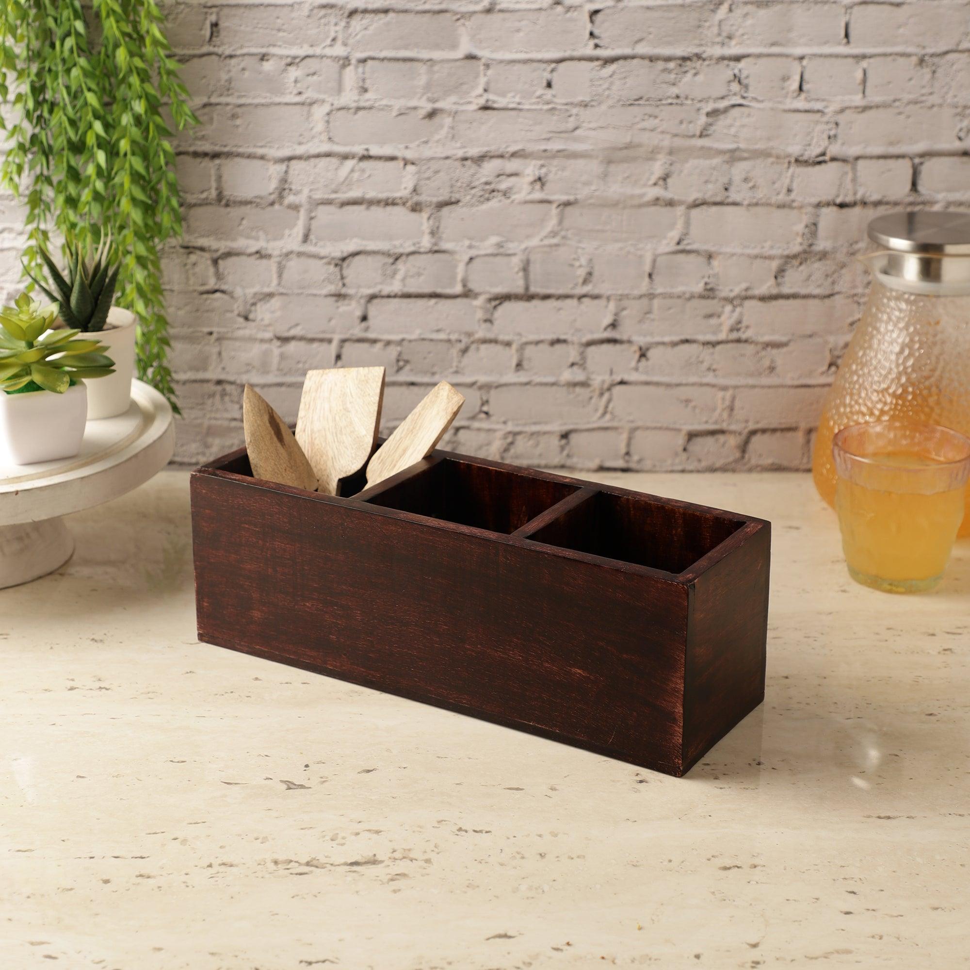 Wooden Cutlery Caddy Burnt Wood – The Decor Mart
