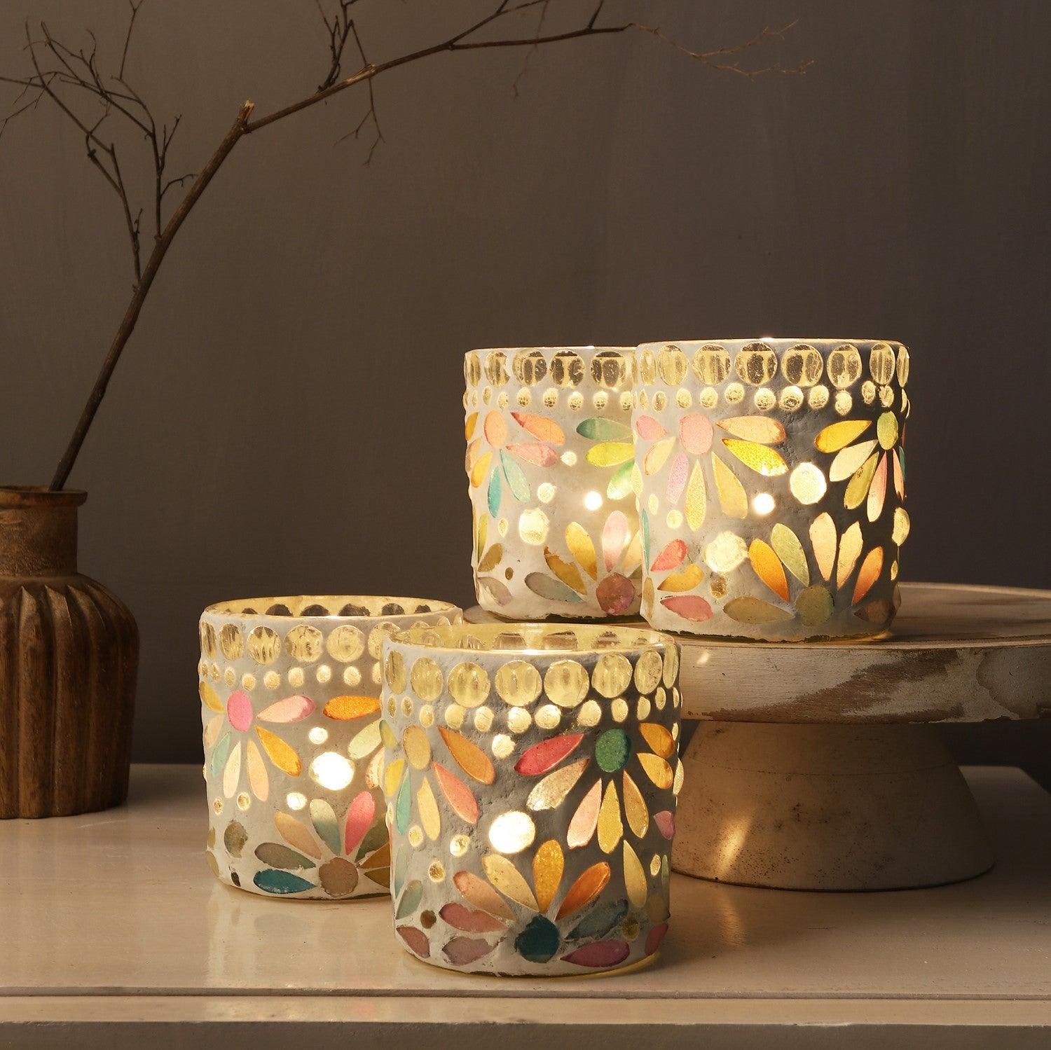 Floral Mirror Tea Light- Bronze(Pack of 4) – The Decor Mart