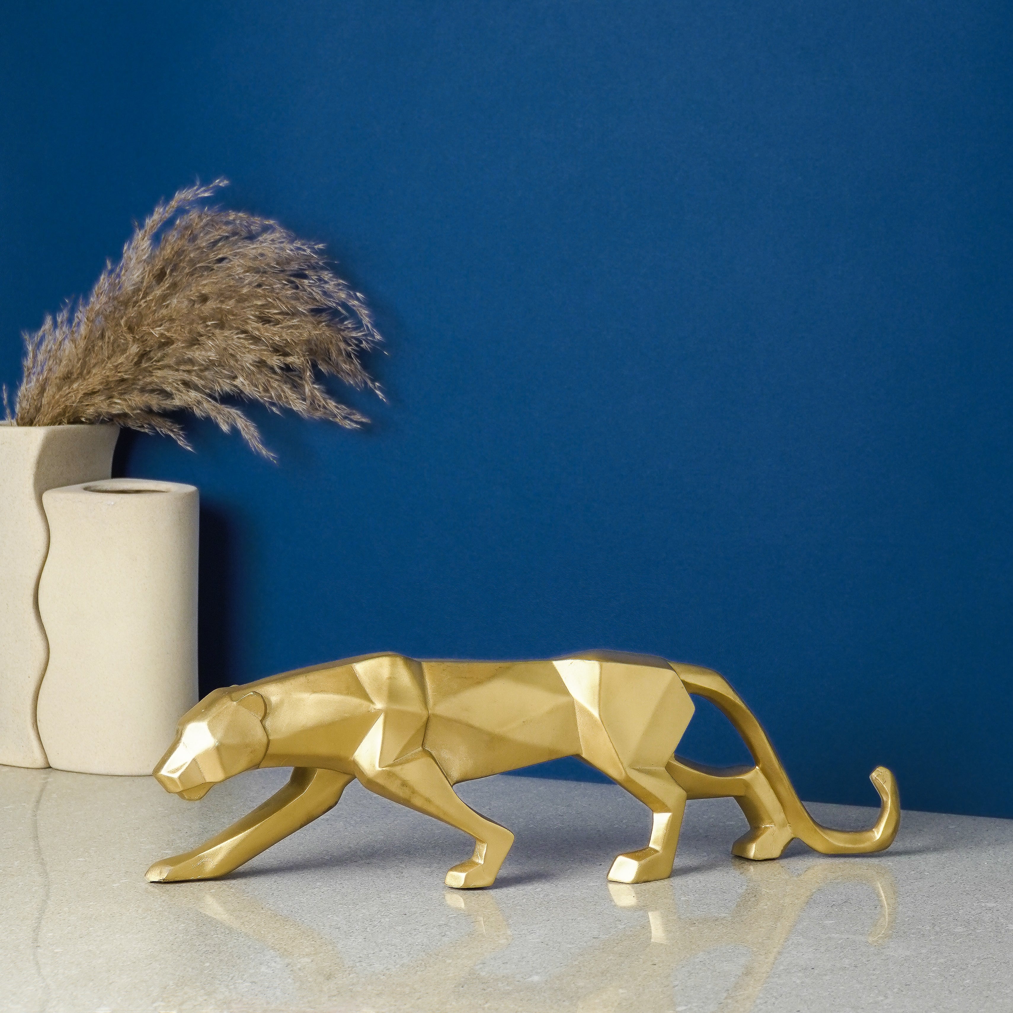 Cubism Art Gold Geomric Leopard Statue – The Decor Mart