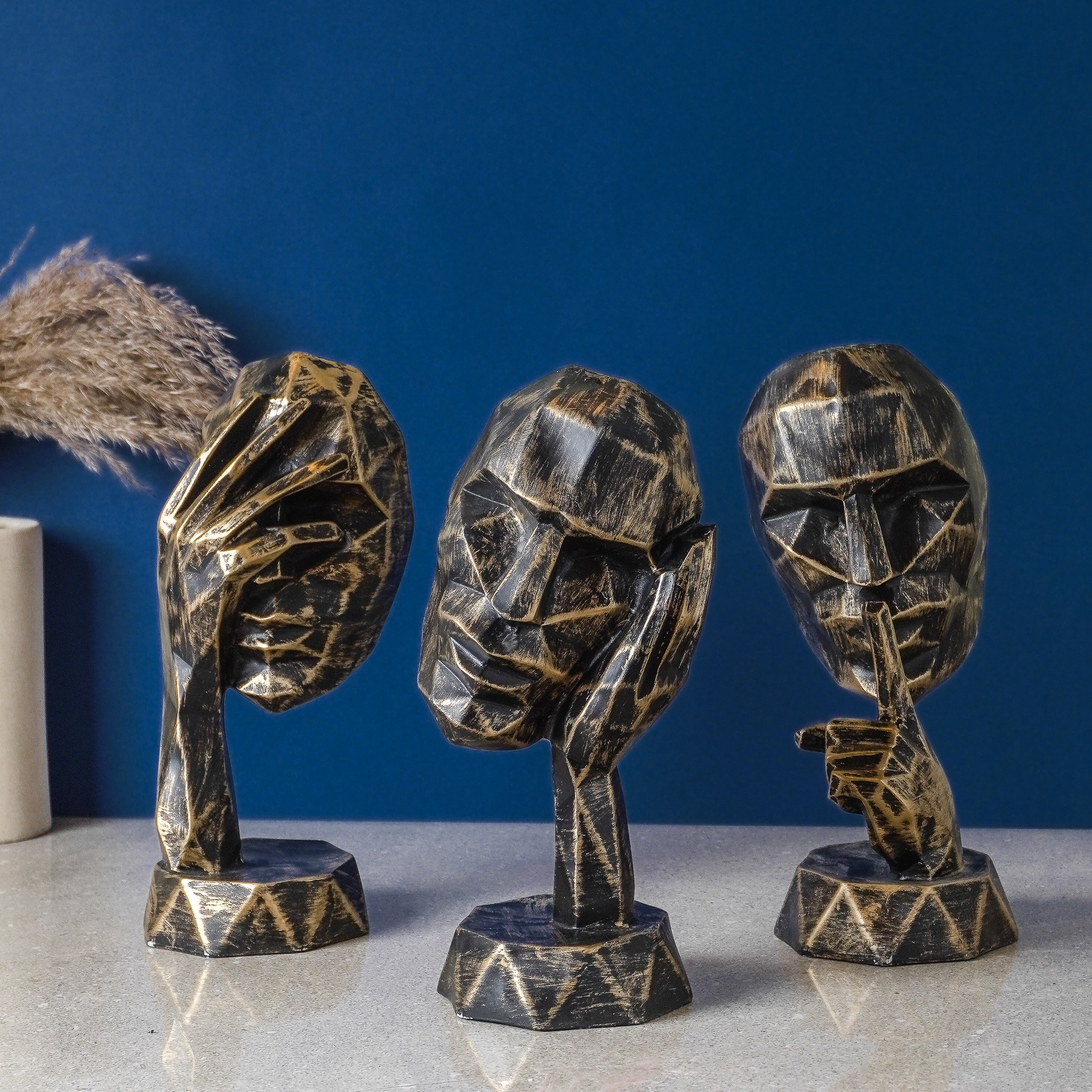 Modern art geometric thinking human face statue (Set of 3) – The Decor Mart