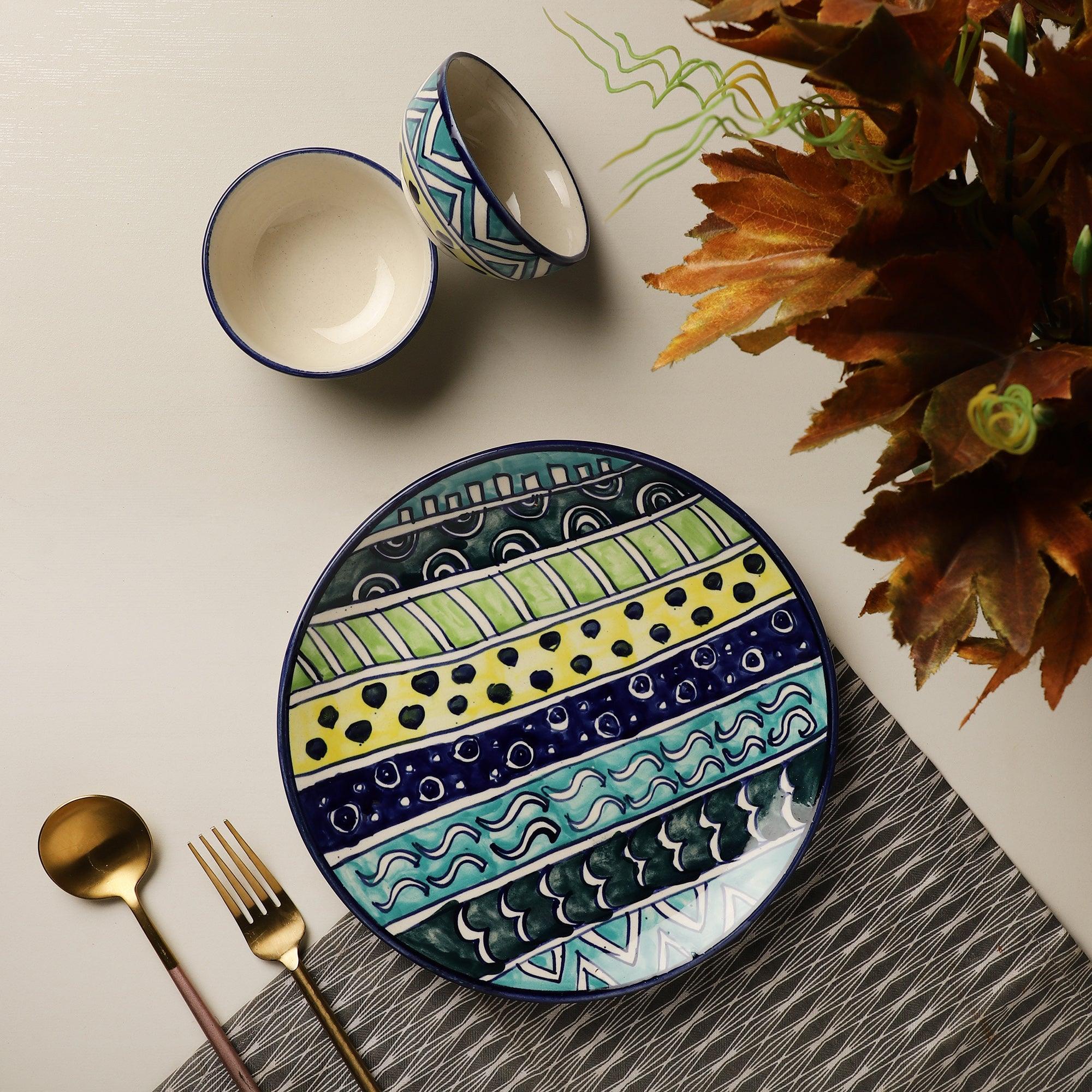 Stripped Rain dinner plate with 2 Bowls – The Decor Mart
