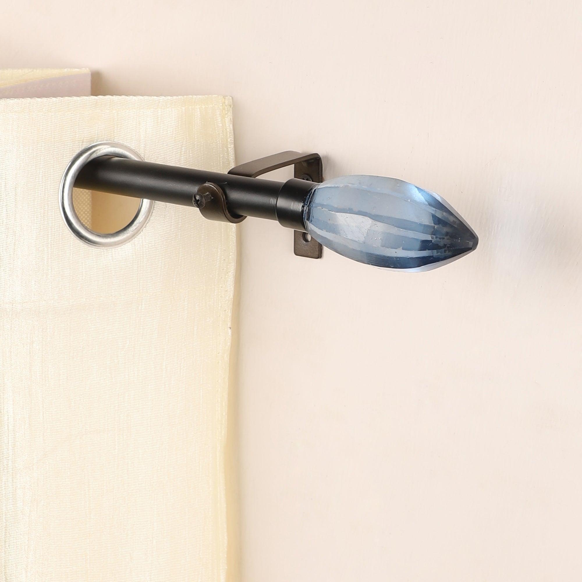 Blue Bud Finial Extendable Curtain Rod Black 19MM (Hardware Included ...