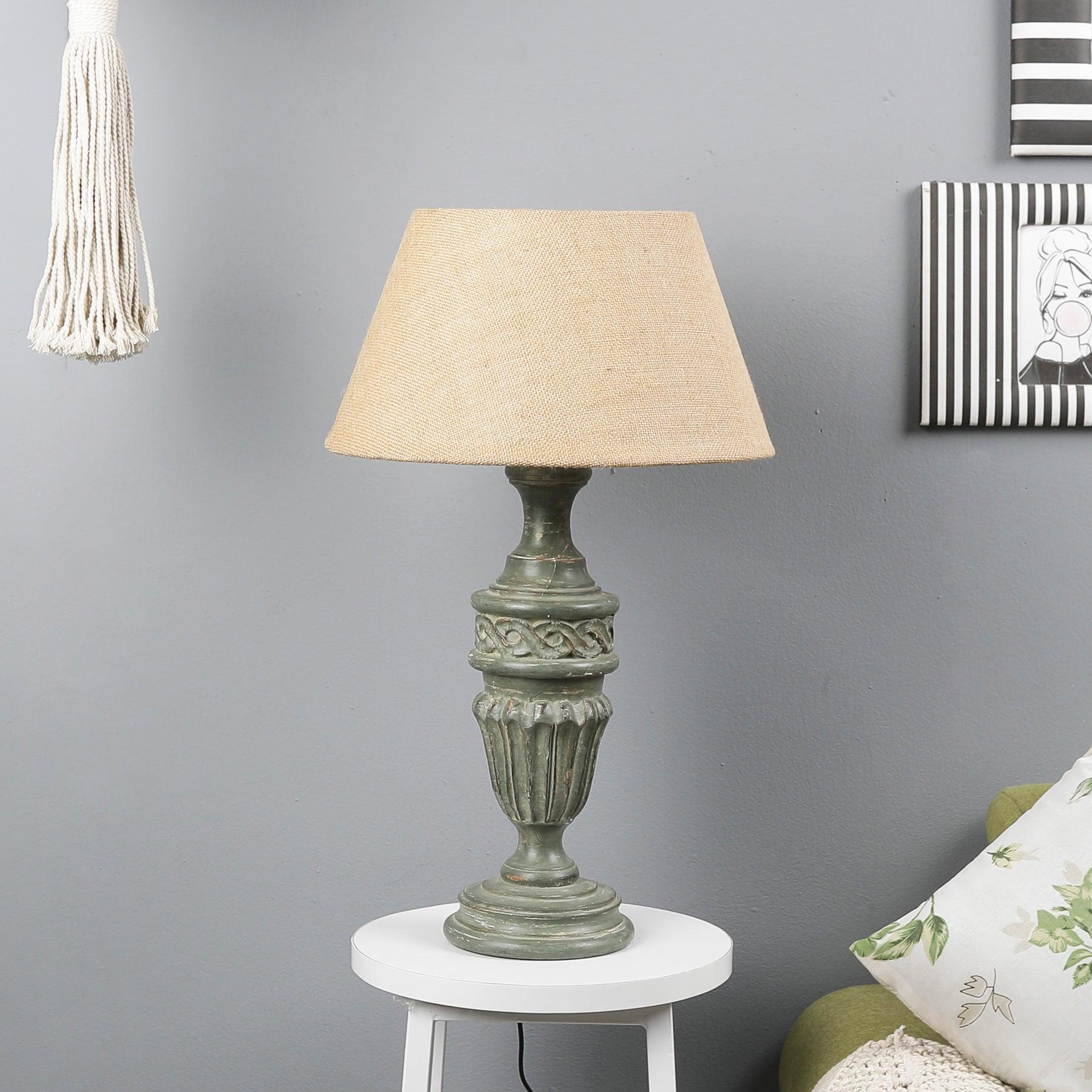 Distressed Olive Table Lamp With Shade (Bulb Included) – The Decor Mart