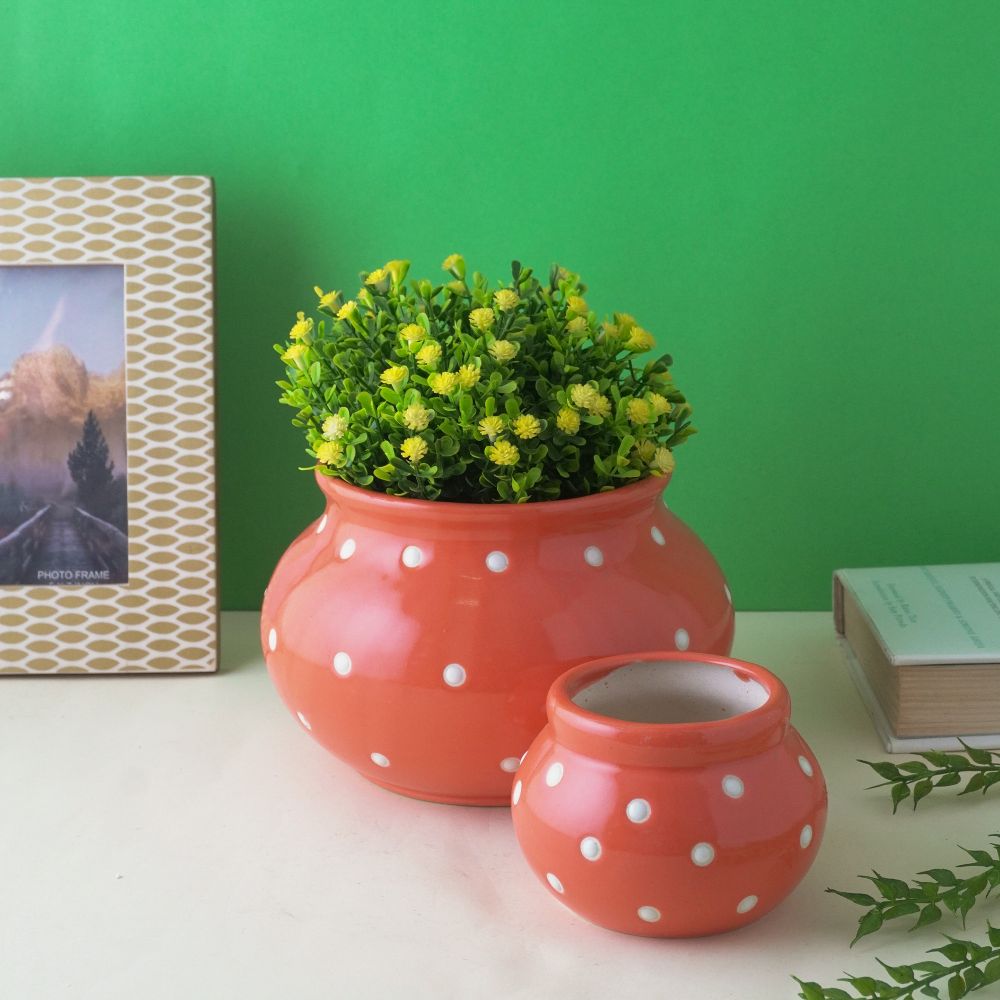 Modern Matka Ceramic Planter- Orange – The Decor Mart