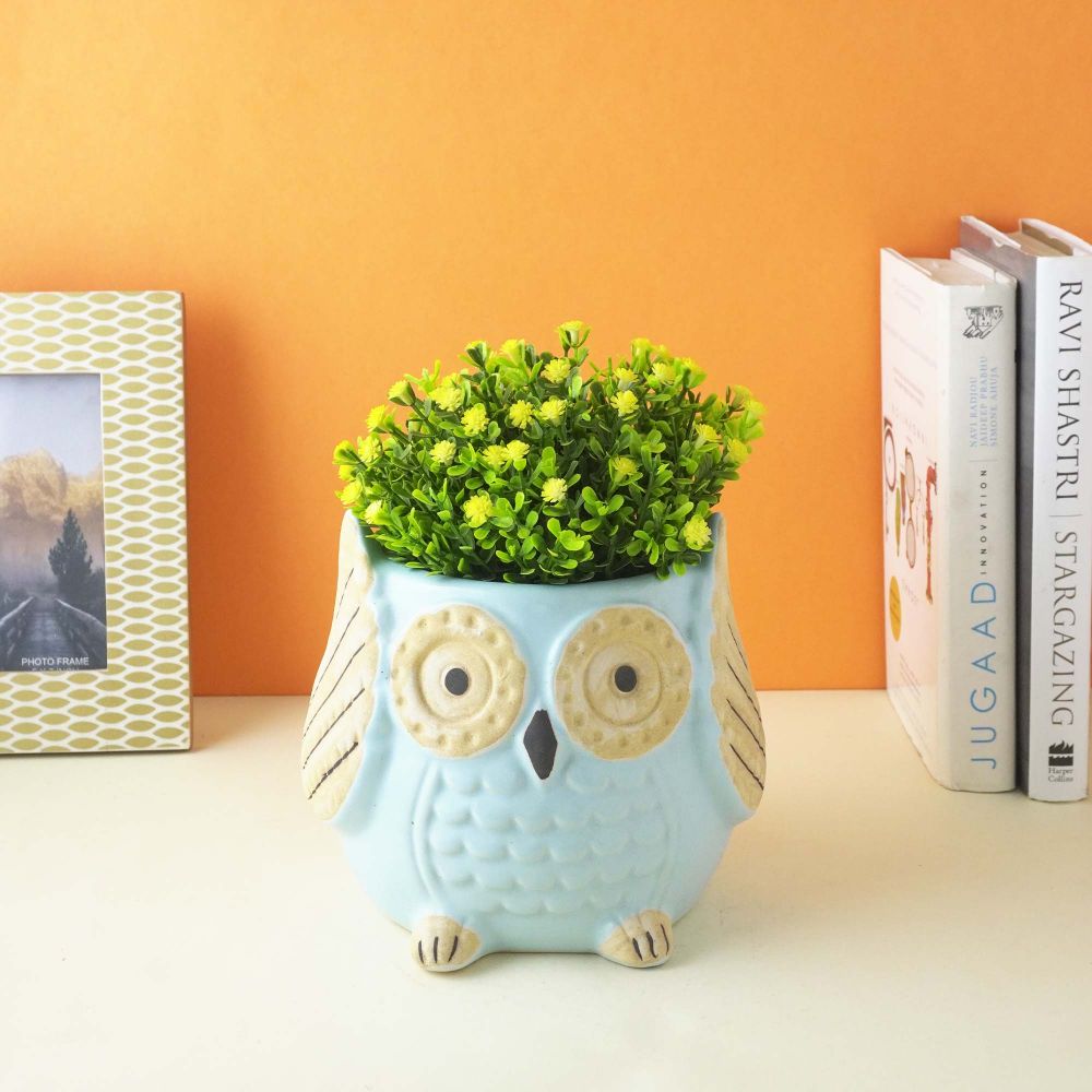Ceramic Owl Planter- Sky Blue – The Decor Mart